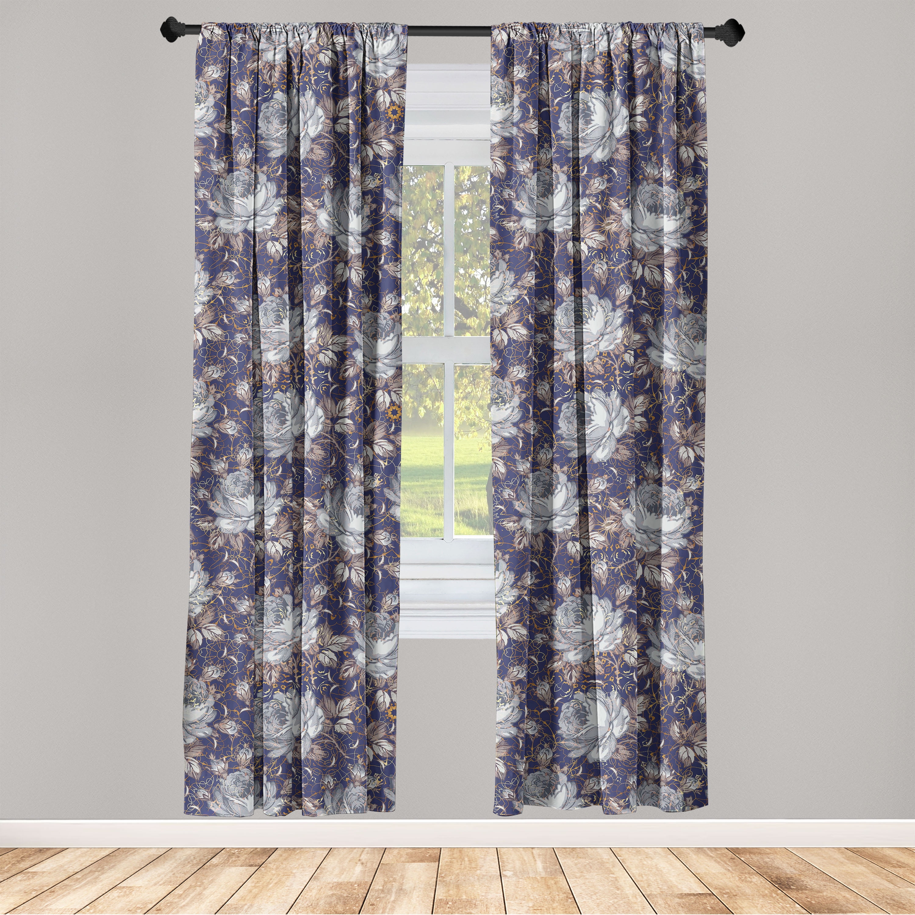Floral Window Curtains, Vintage Vibe Romantic Style Jumble Roses and ...