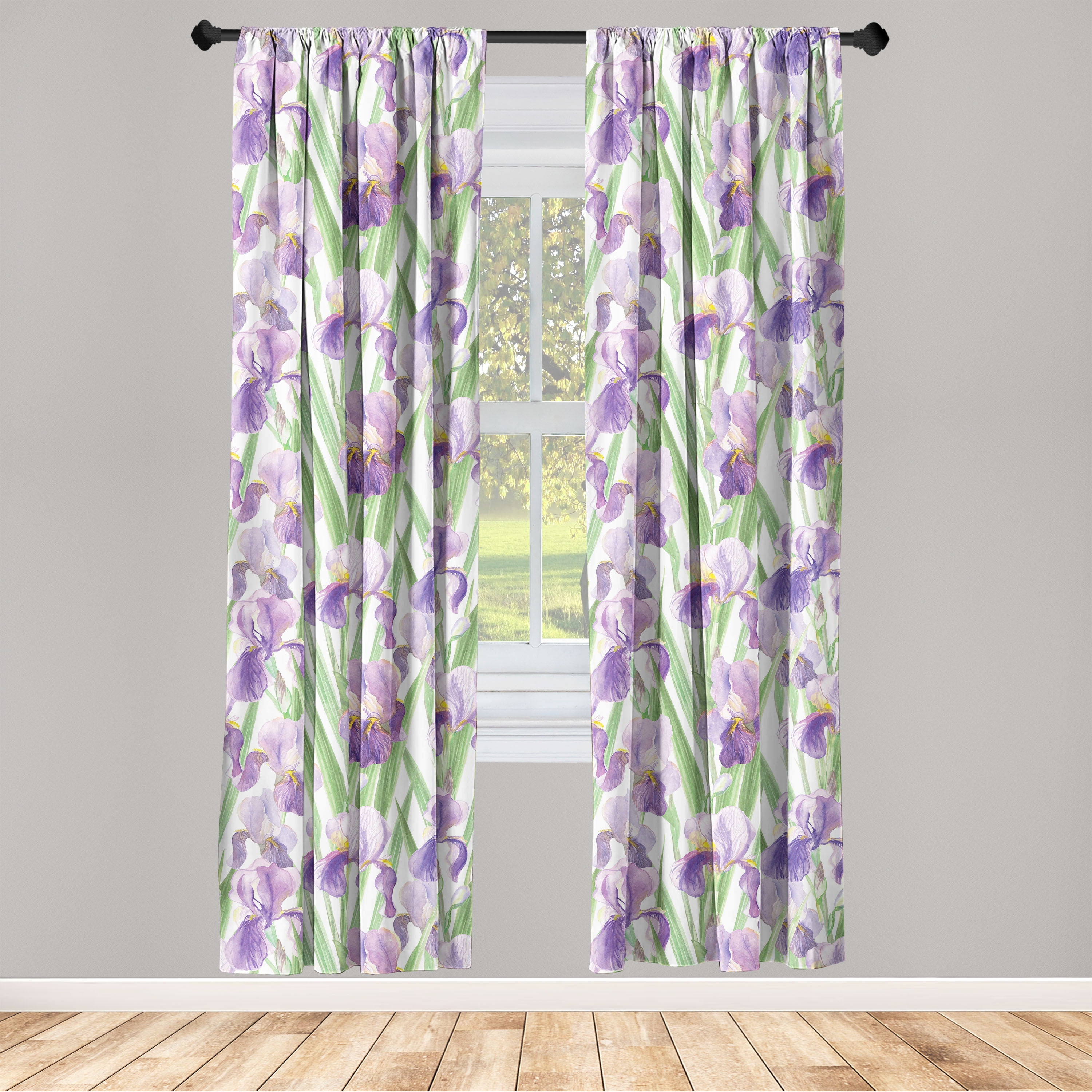 Floral Window Curtains, Watercolor Design Ornament Repeating Pattern ...