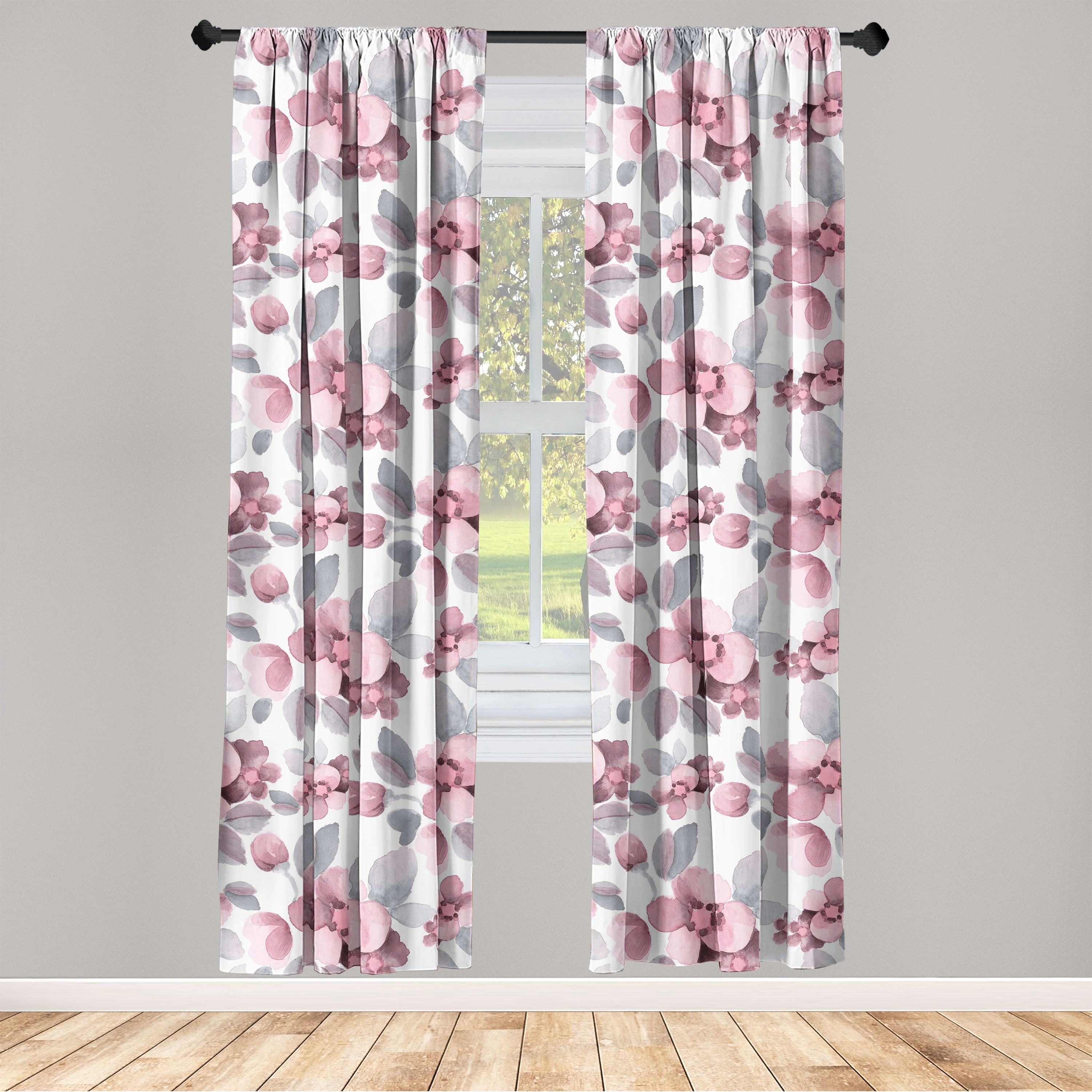 Floral Window Curtains, Watercolor Style Illustrated Flower Sketch ...