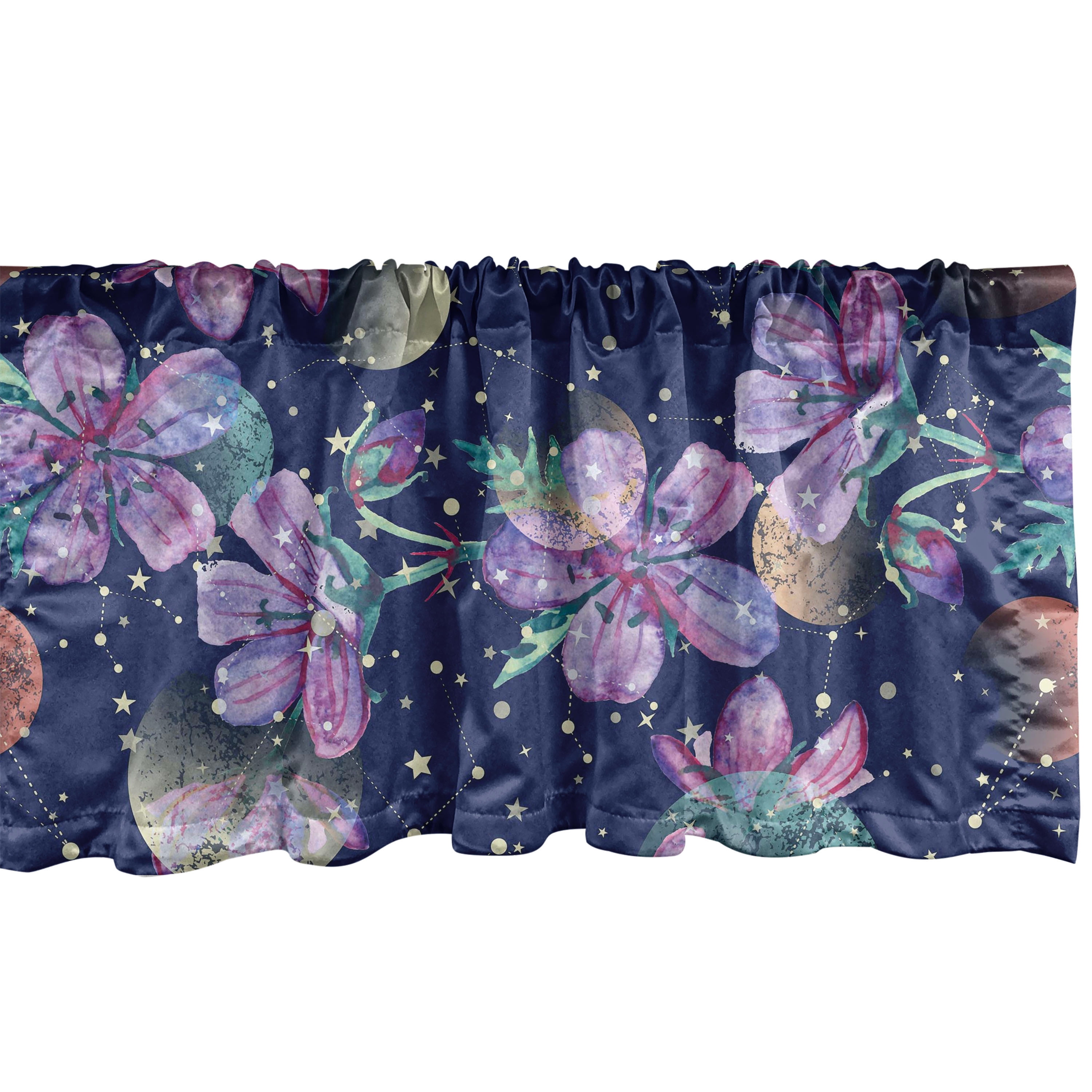 Floral Window Valance, Astrology Inspired Universe Flower Pattern with ...