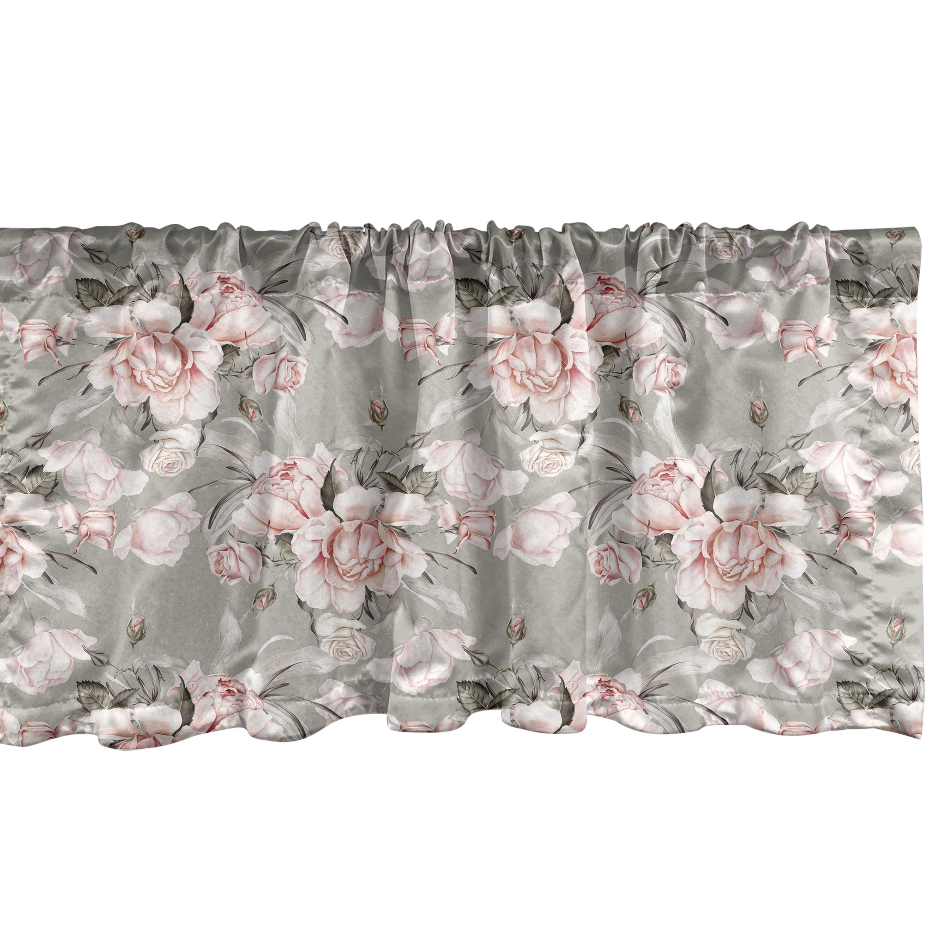 Floral Window Valance, Blossoming Roses with Leaves Romantic Vintage ...