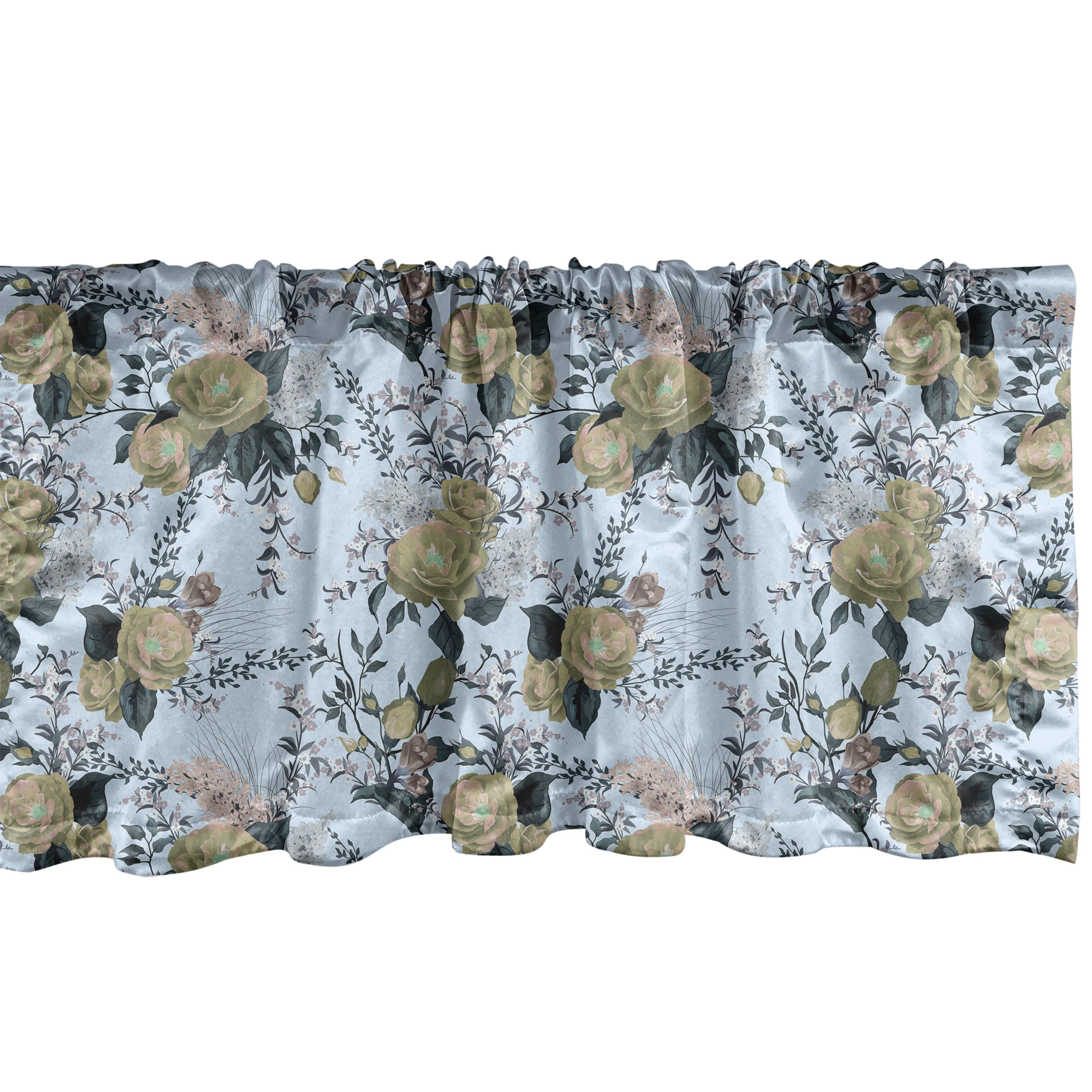 Floral Window Valance, Blossoming Roses of the Romantic Season Leaves ...
