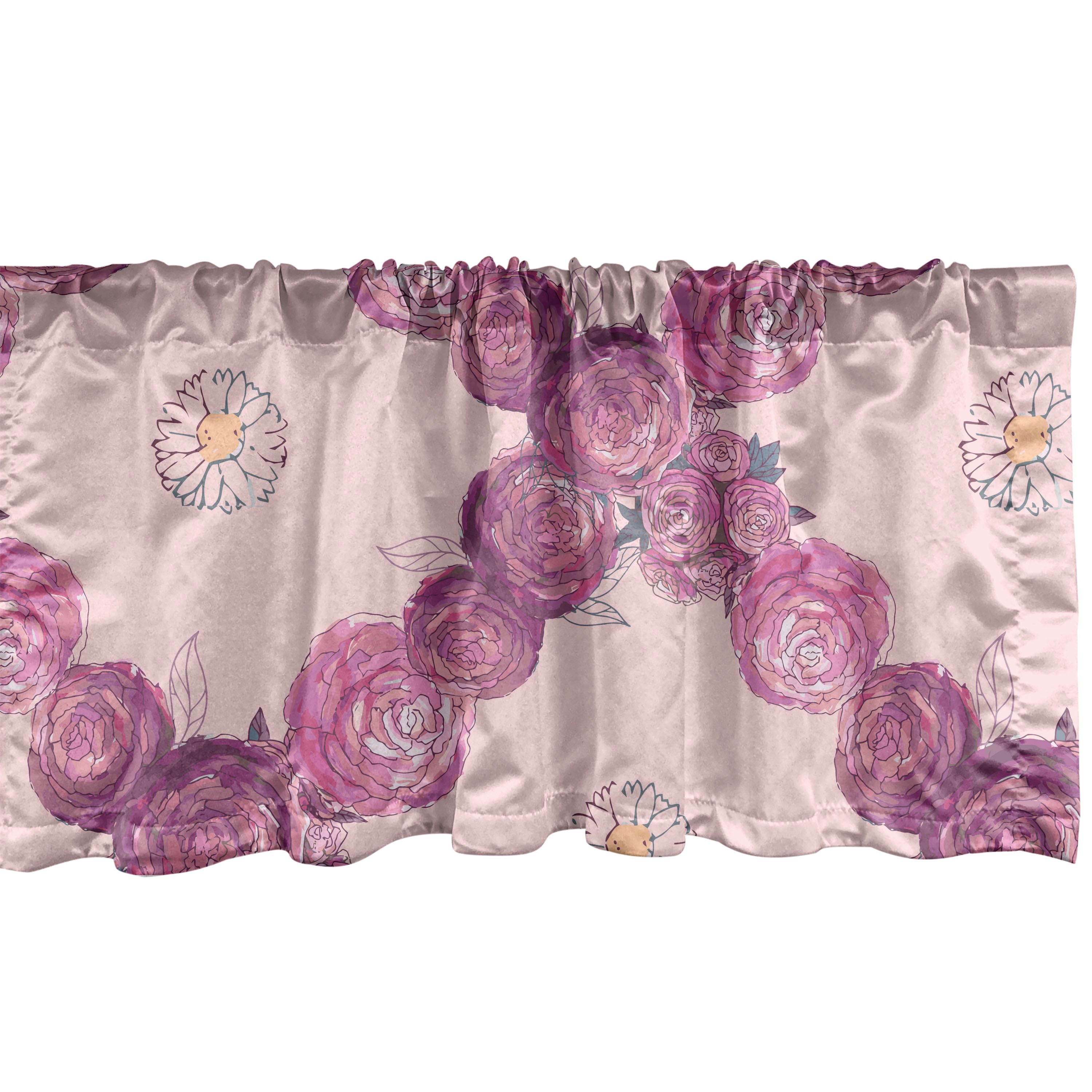 Floral Window Valance, Checkered Rose Square Pattern With Chamomile ...