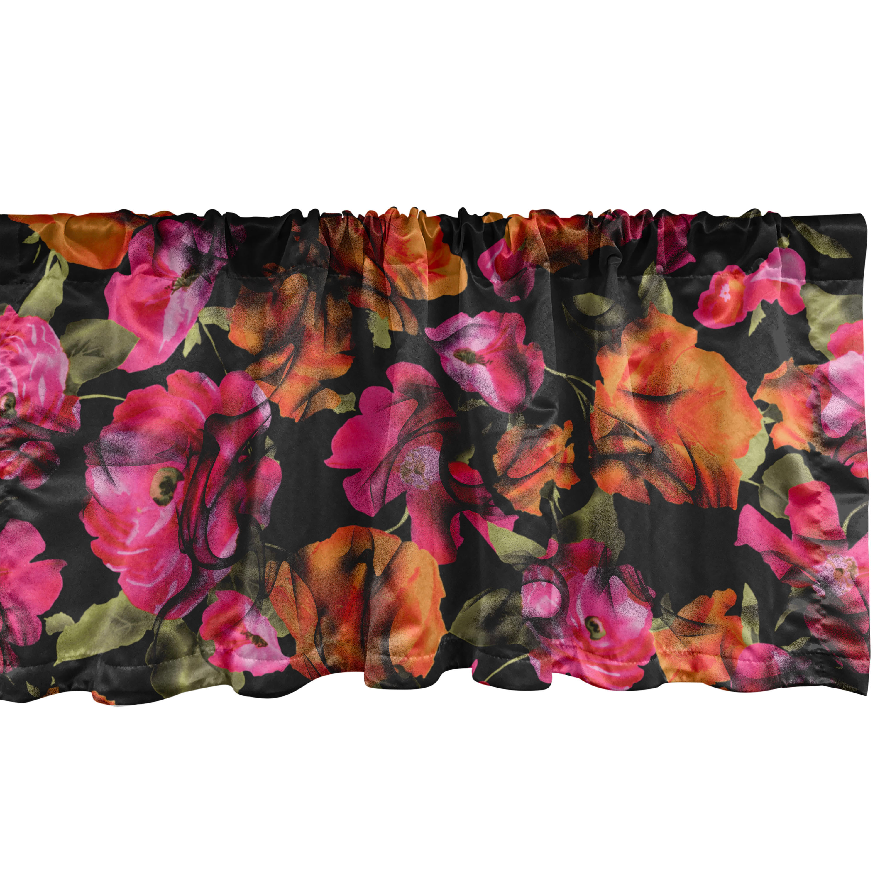 Floral Window Valance, Colorful Tropical Flowers Leaves Fashion Art on ...