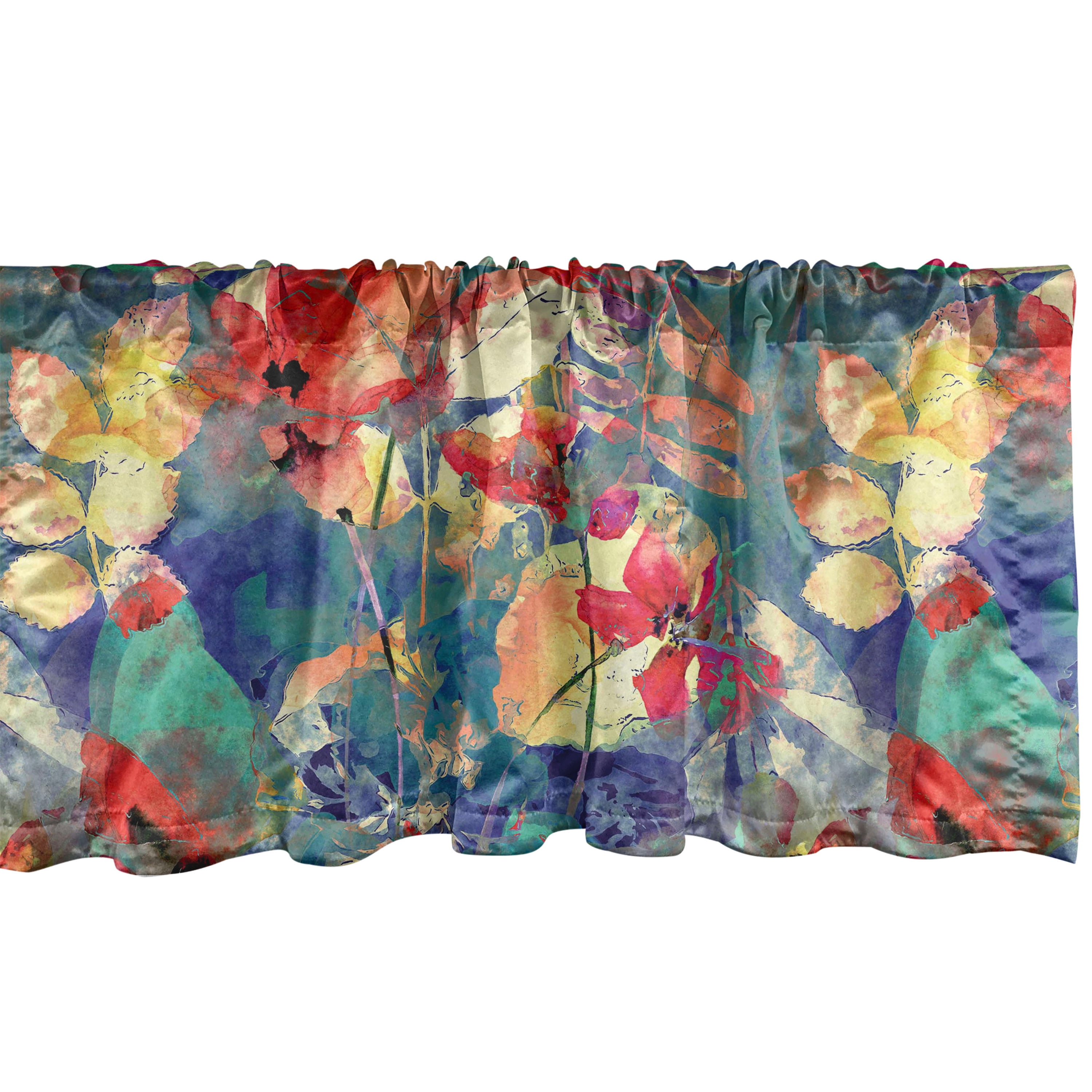 Floral Window Valance, Colorful Watercolor Painting Pattern of Jumble ...