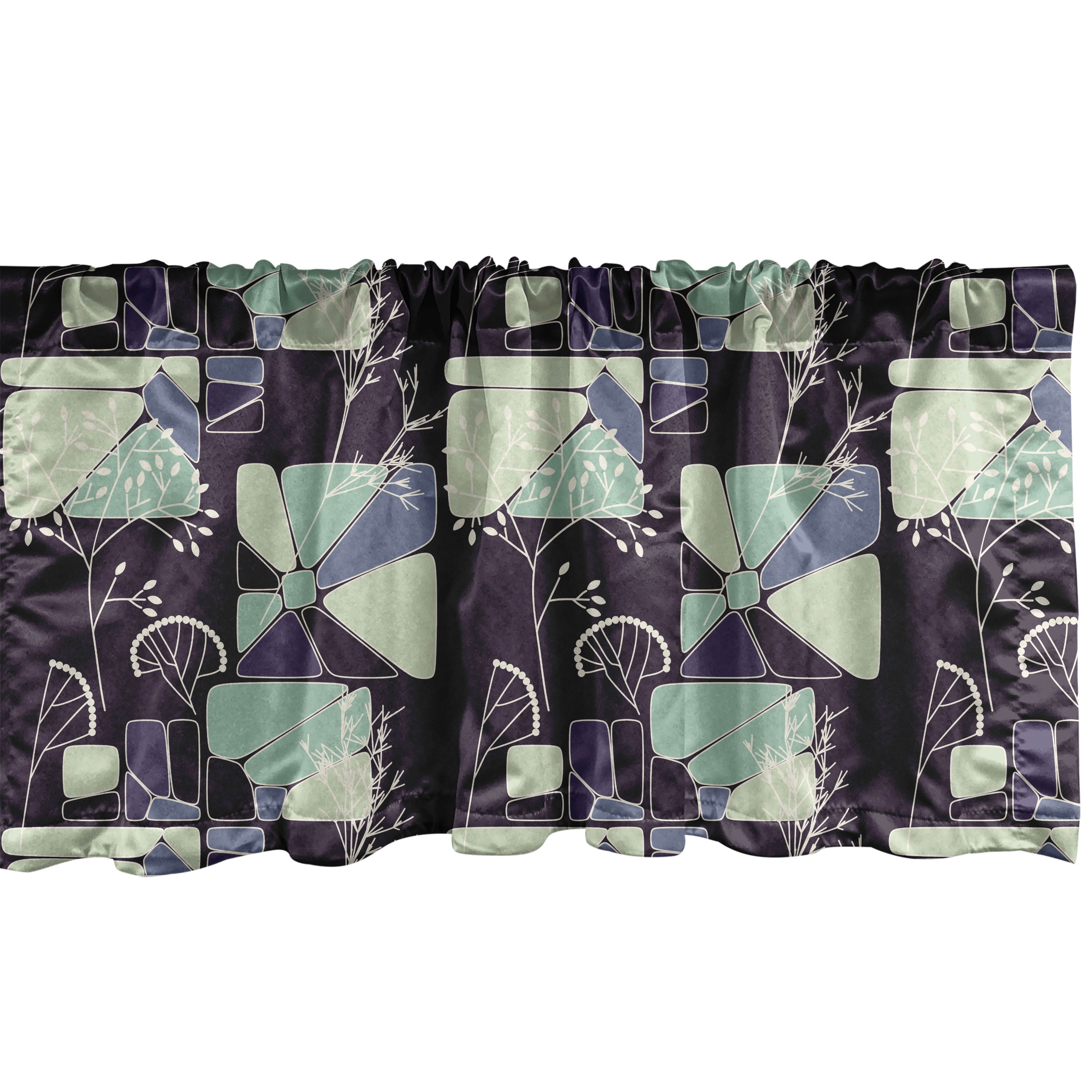 Floral Window Valance, Geometric Soft Shapes with Flower Silhouettes ...