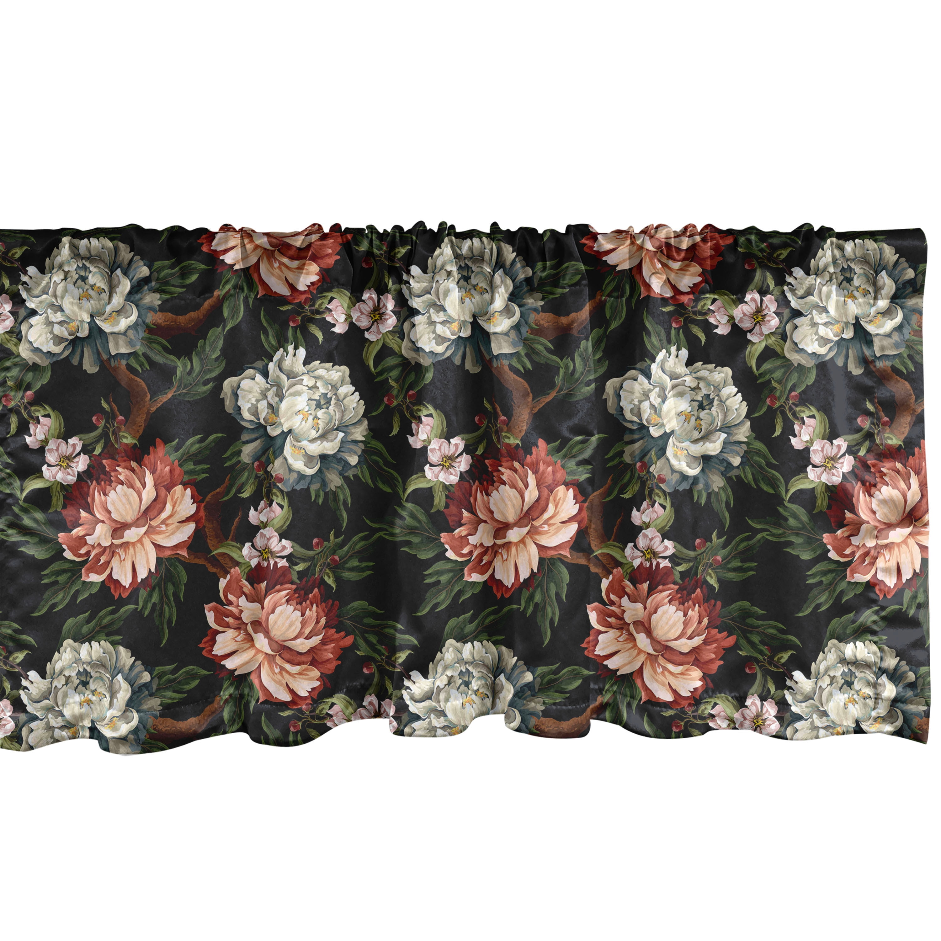 Floral Window Valance, Gothic Themed Jungle Flowers Vintage Drawn ...