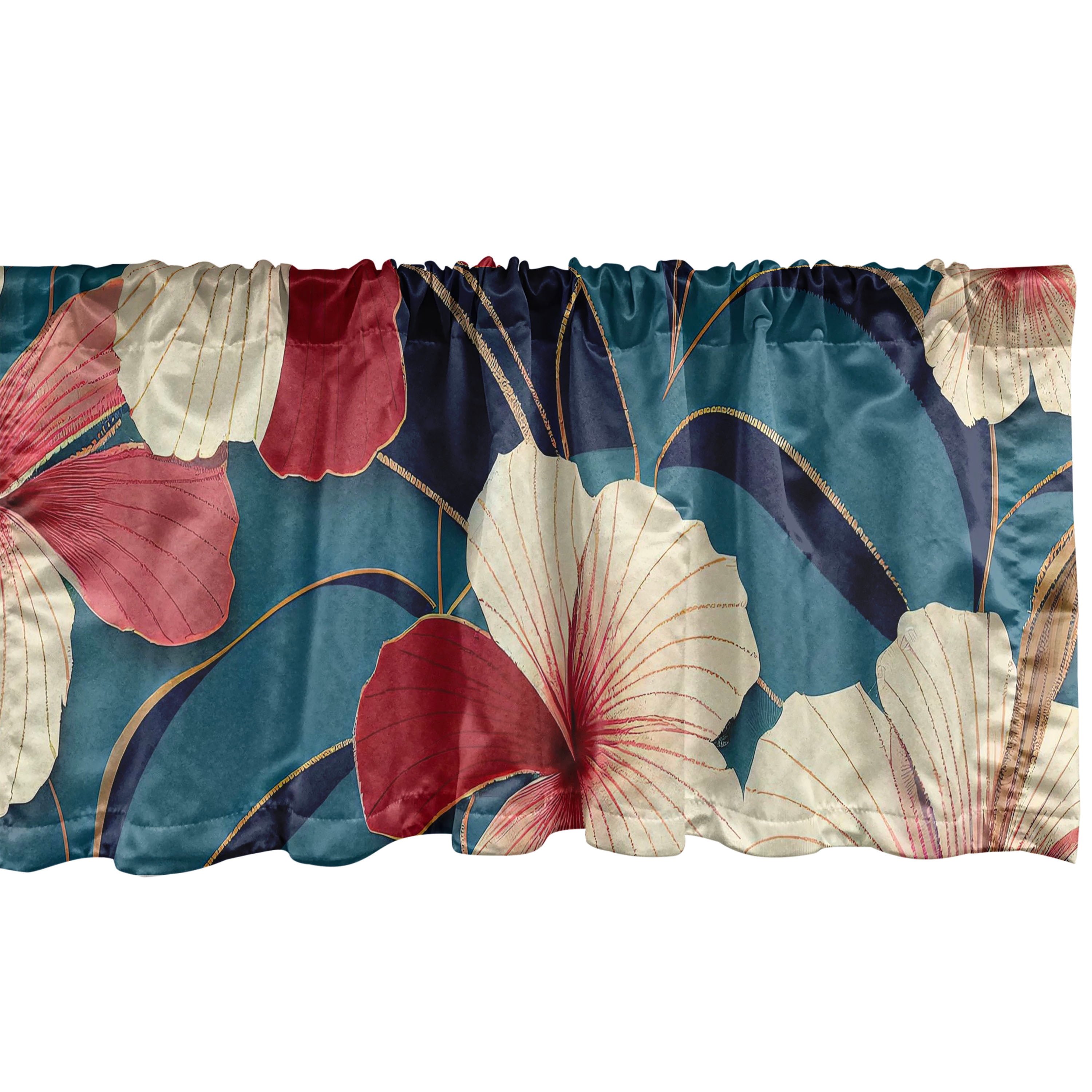 Floral Window Valance, Hibiscus Flower Tropical Leaves Jungle Hawaiian ...