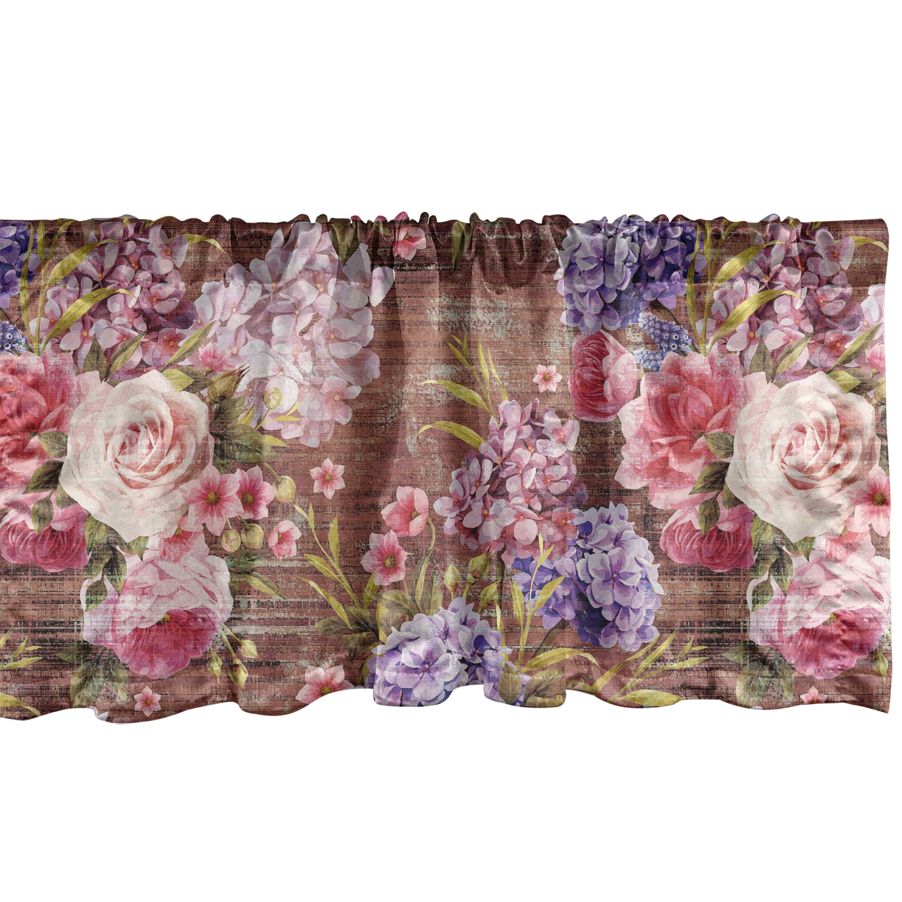 Floral Window Valance, Lilac Rose and Magnolia Flower Blossoms on ...
