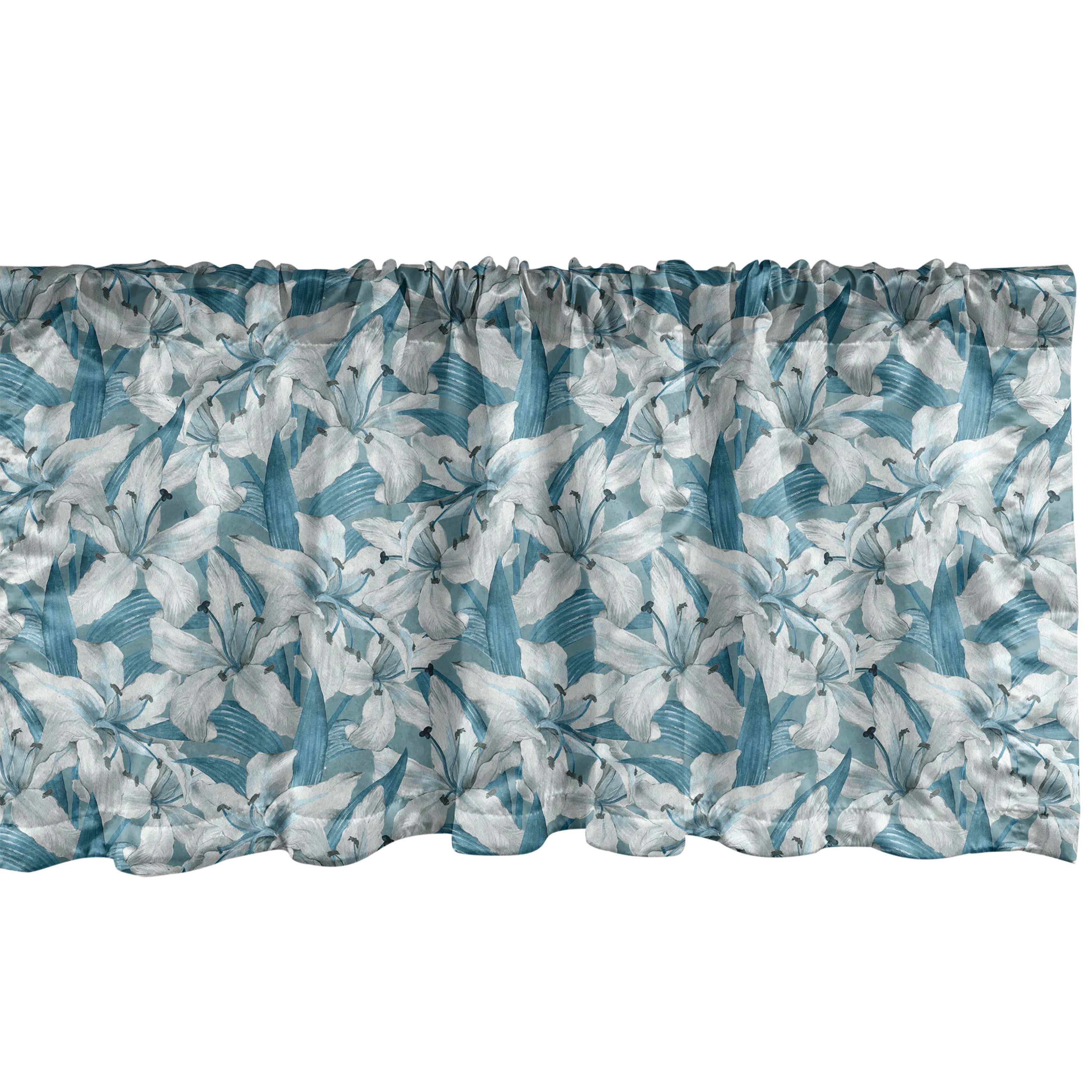 Floral Window Valance, Lily Flowers and Leaves Watercolor Jungle ...