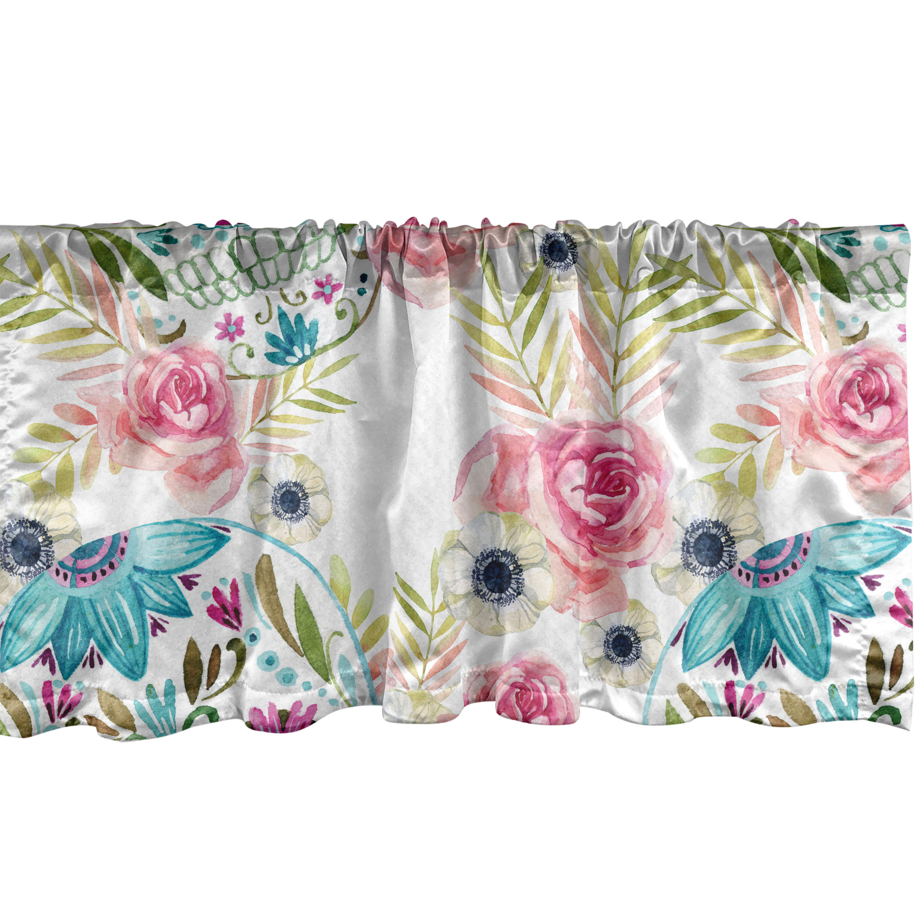 Floral Window Valance, Mexican Theme Colorful Sugar Skull Flowers ...