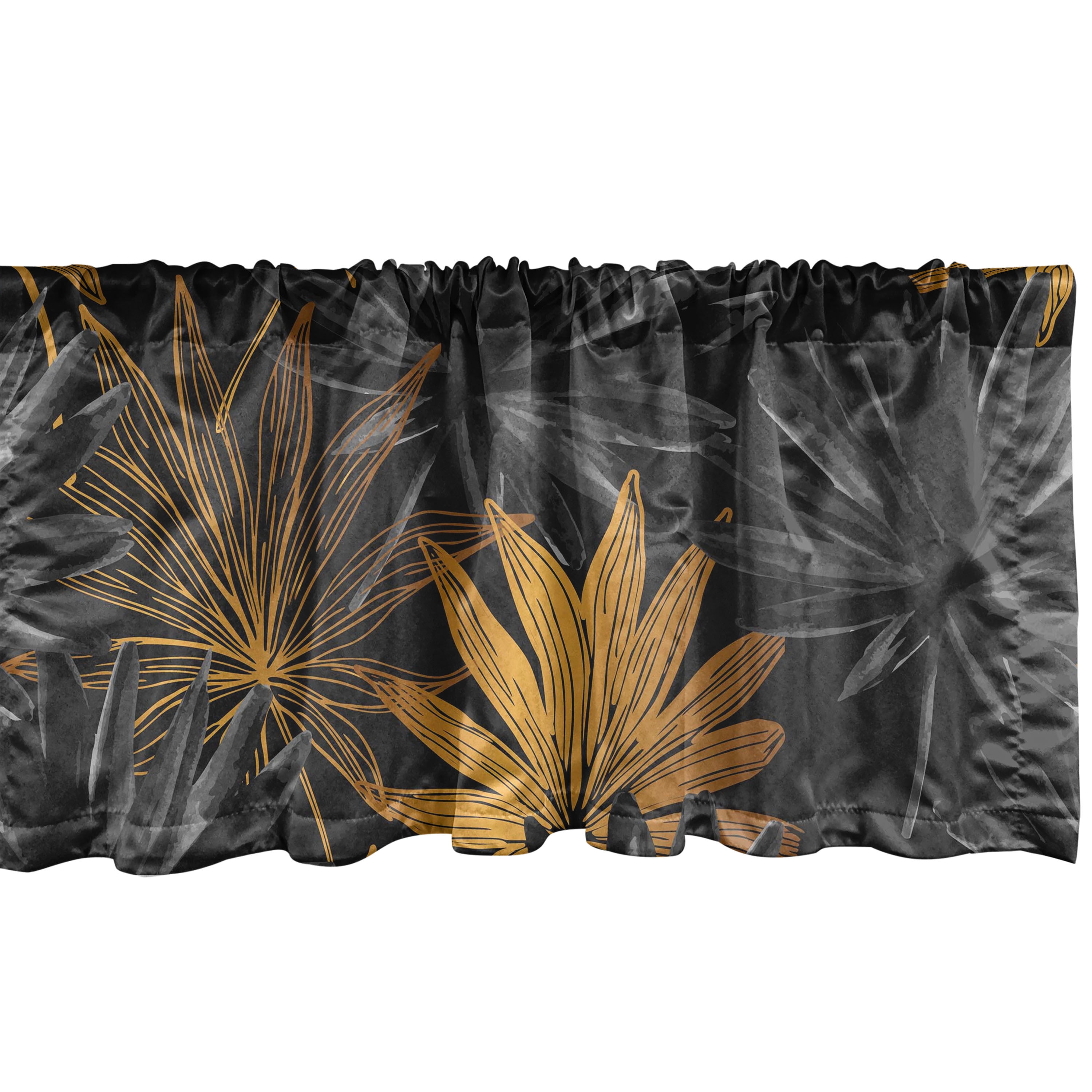 Floral Window Valance, Minimalist Line Art Tropical Leaves Pattern ...
