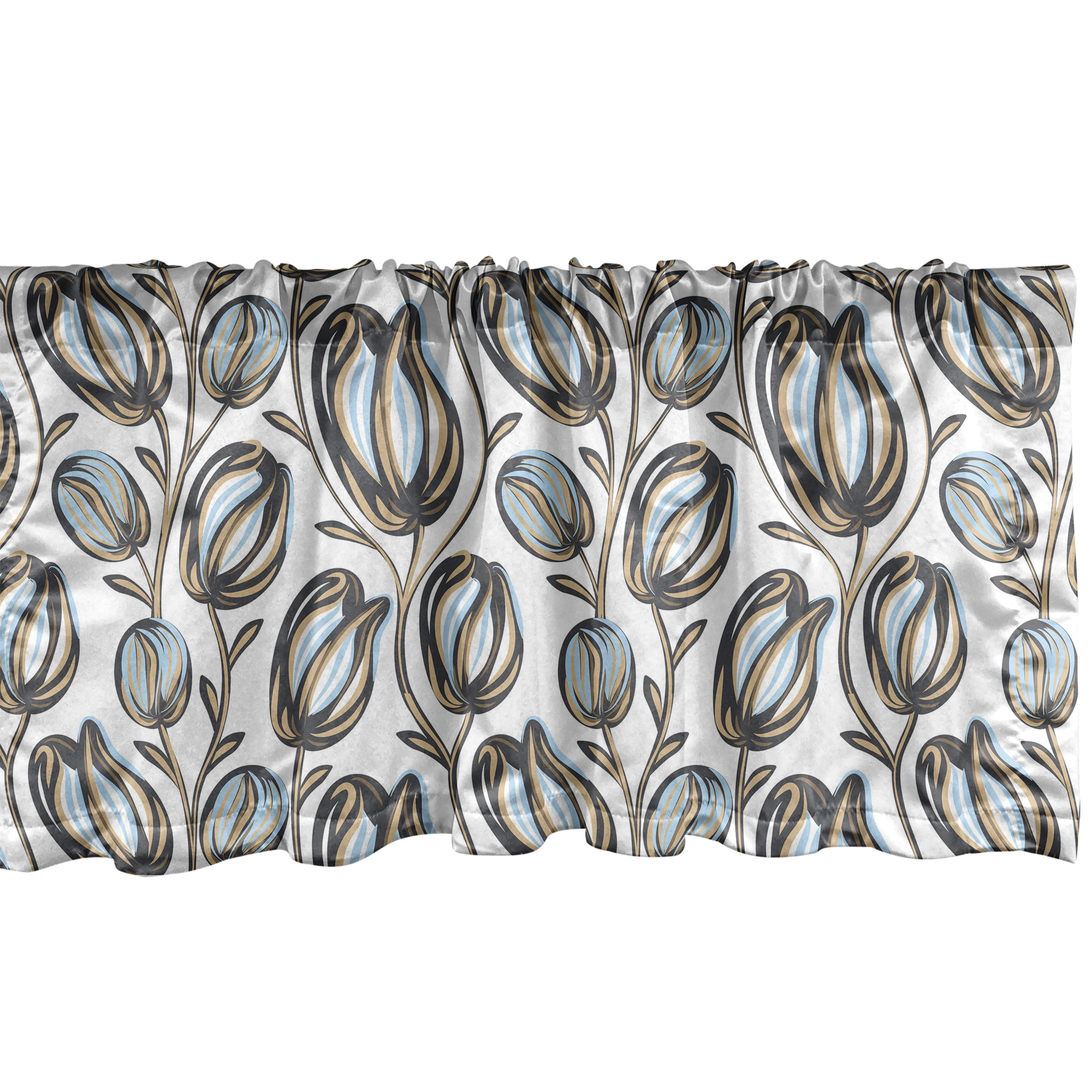 Floral Window Valance, Minimalist Style Drawn Flower Sketch With Pastel ...