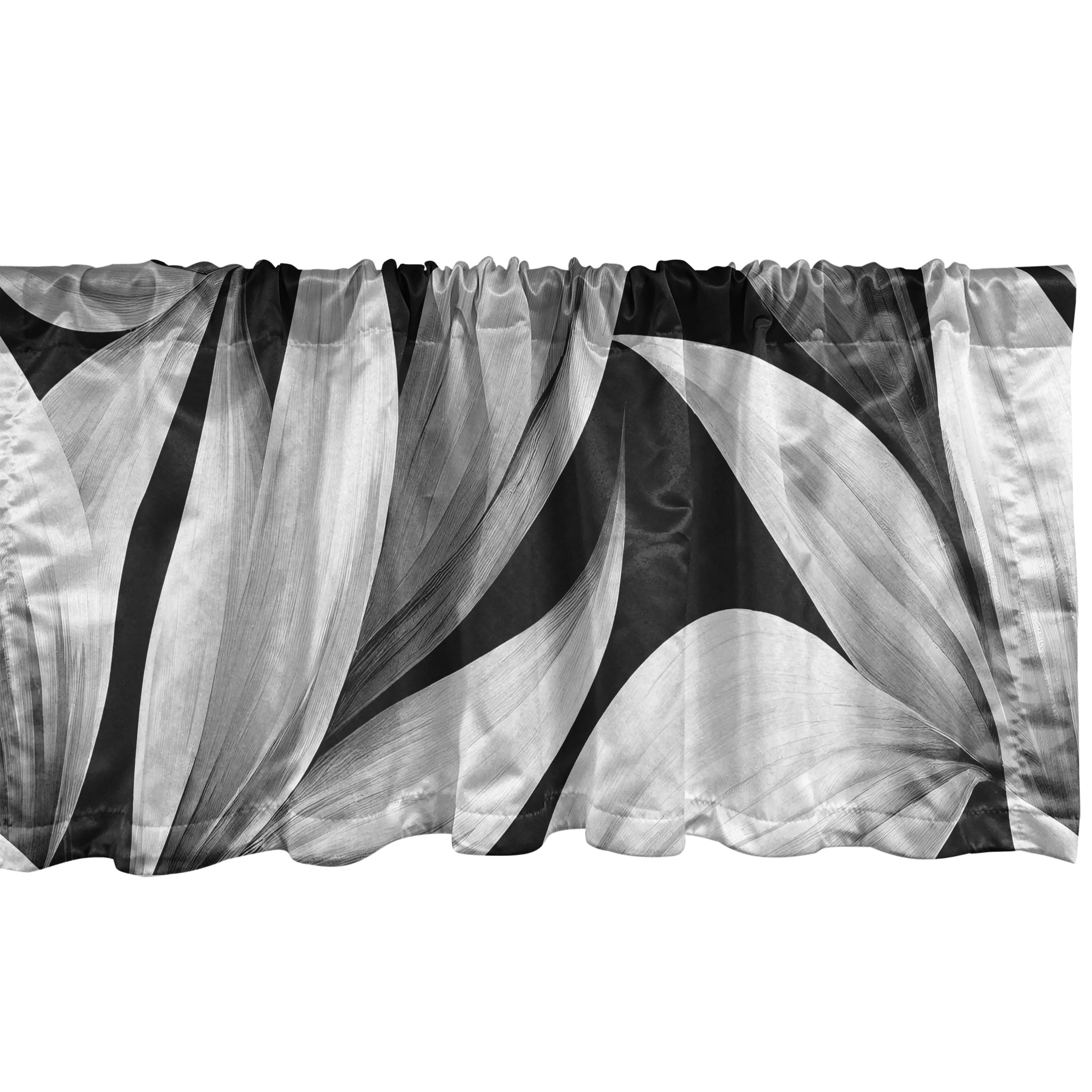 Floral Window Valance, Monochrome Style Jungle Leaves Minimal Modern ...