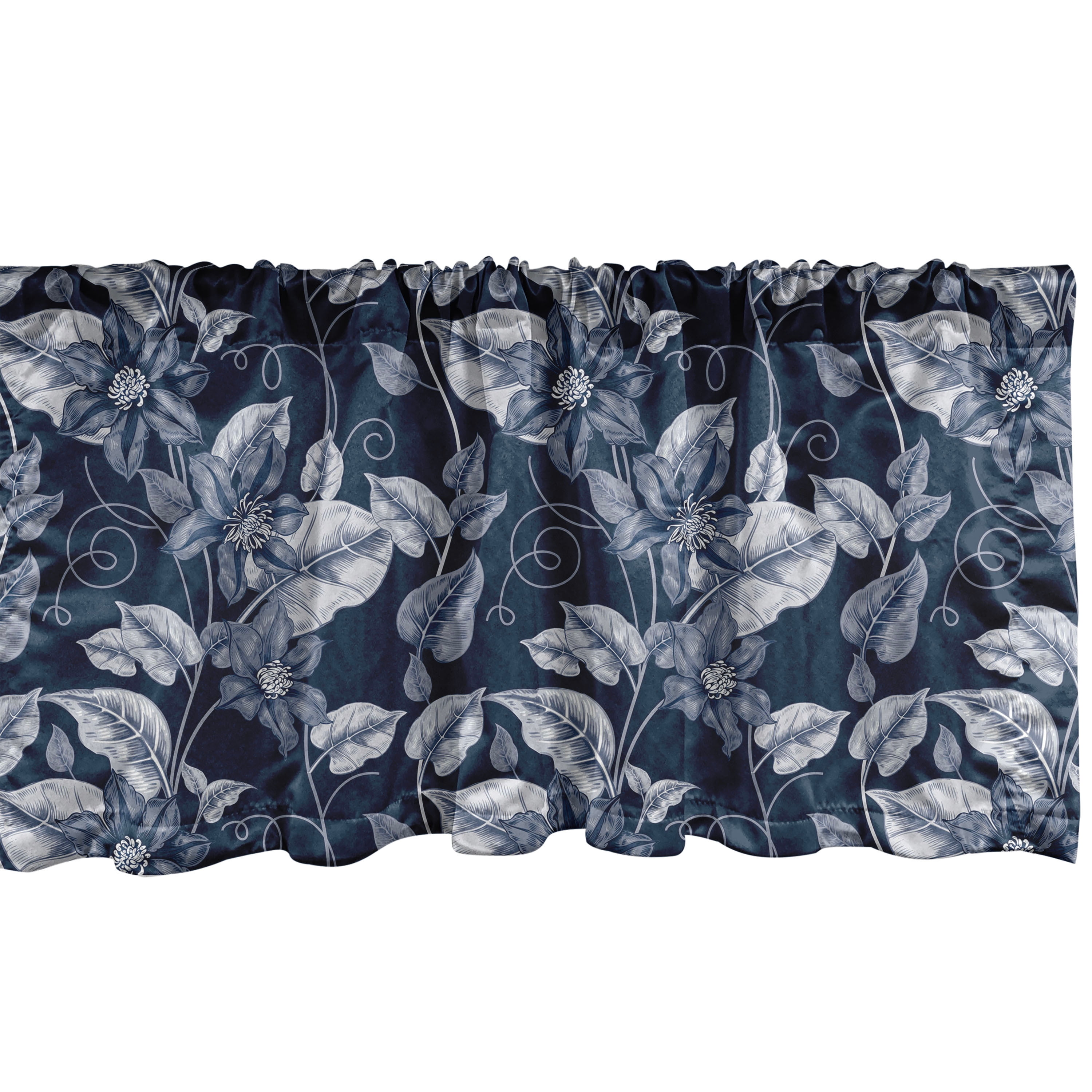 Floral Window Valance Monochrome Vintage Art Of Continuous Flowers And