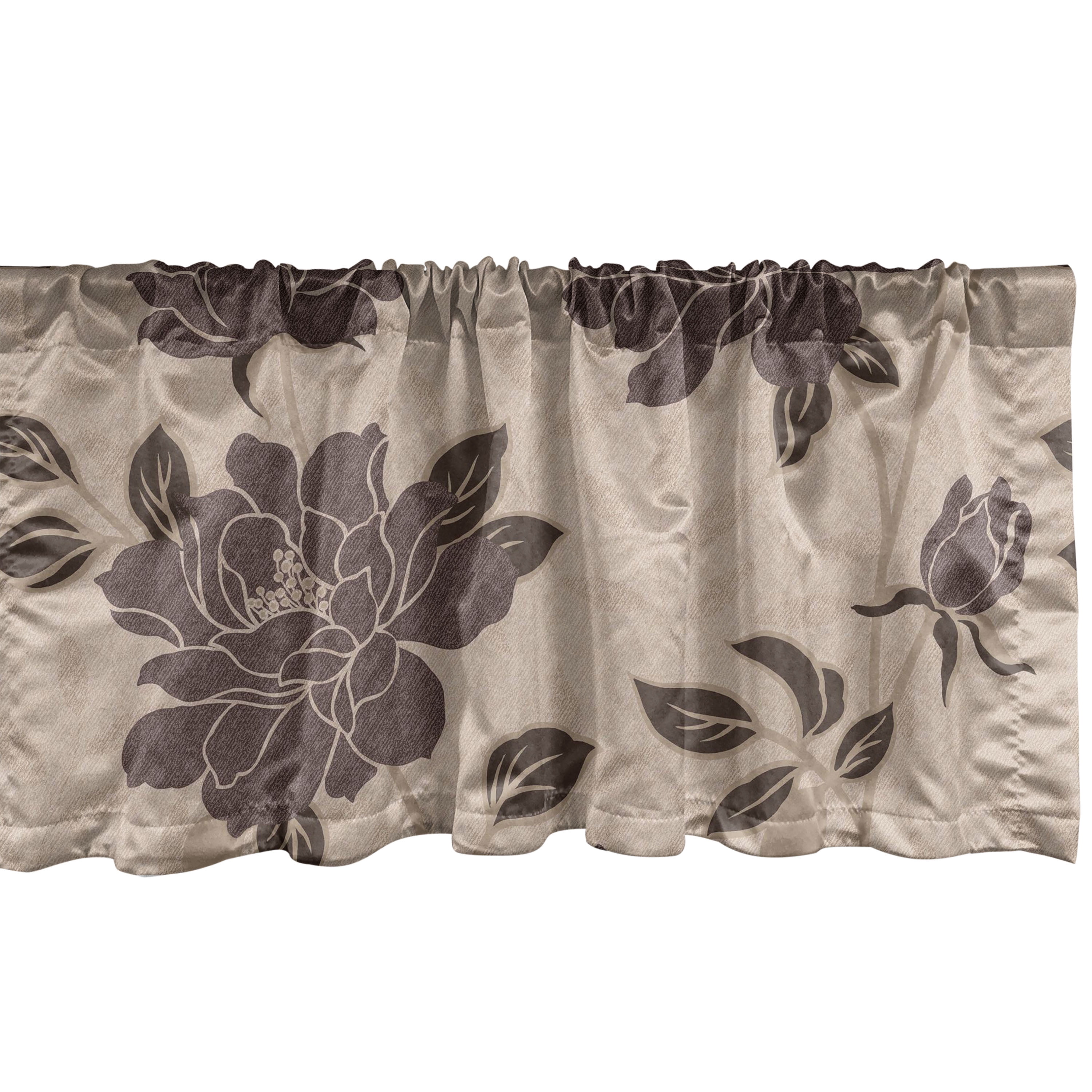 Floral Window Valance, Nature Inspired Linear Style Drawn Rose Pattern ...