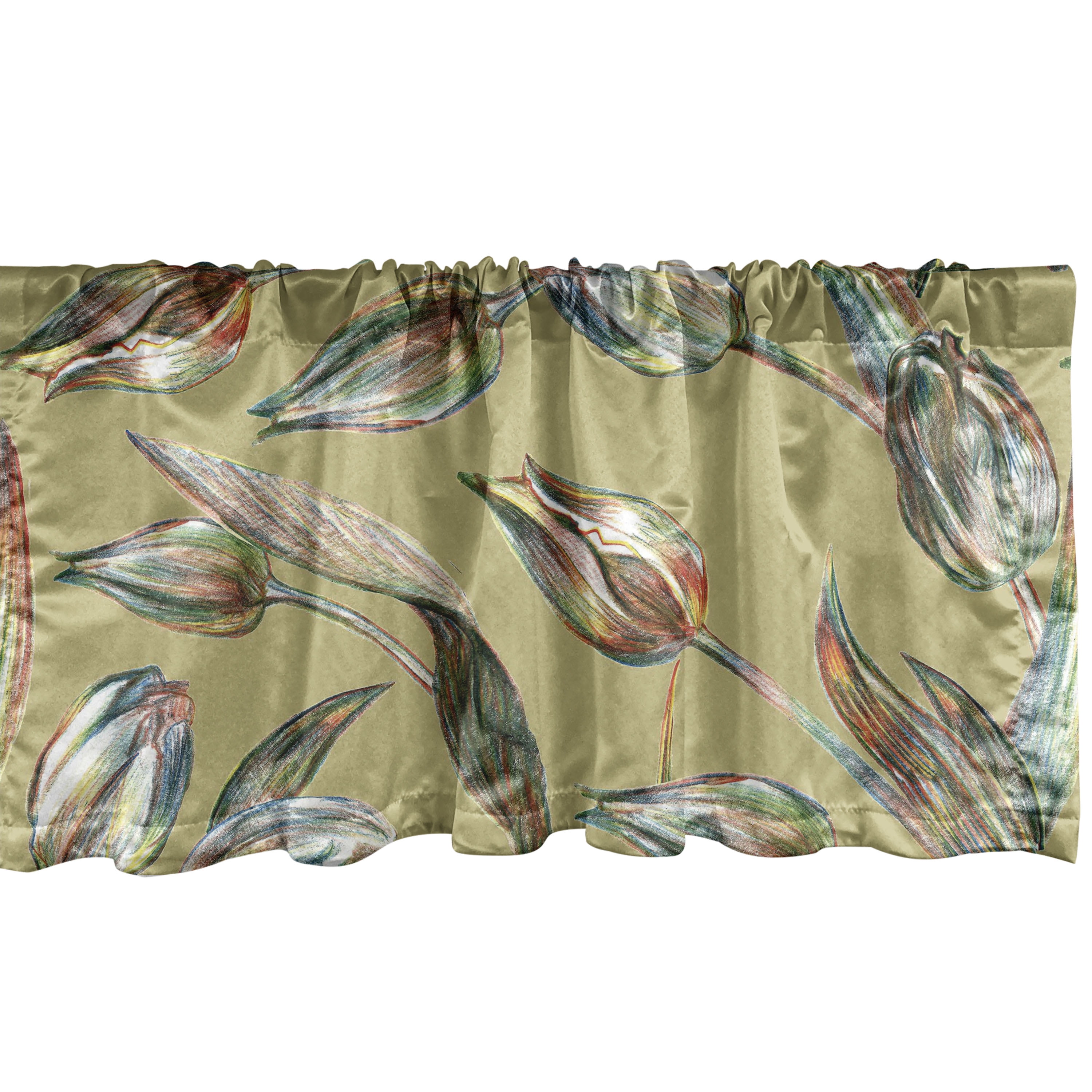 Floral Window Valance, Nature Themed Painting Style Flower Sketches ...
