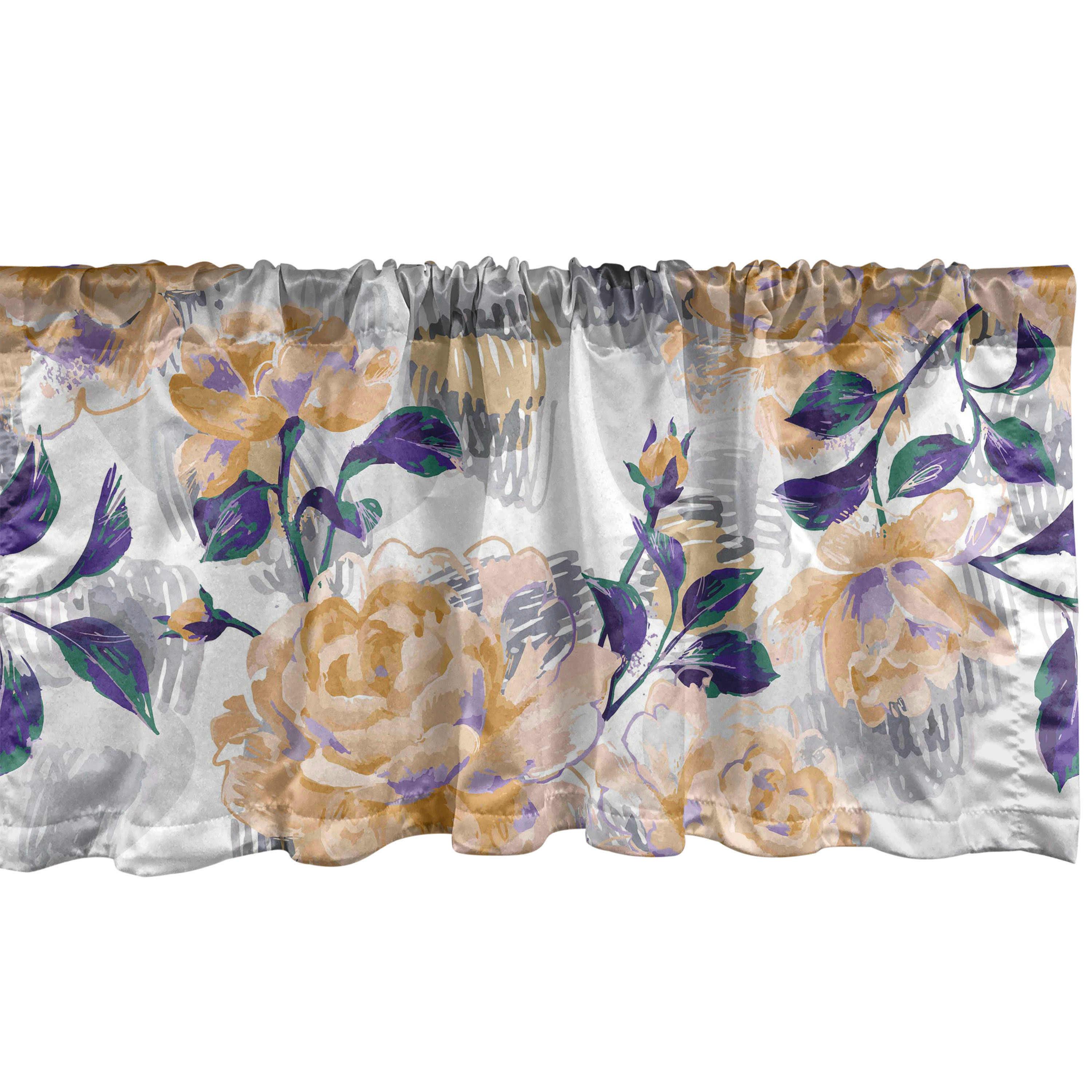 Floral Window Valance, Nostalgic Roses and Purple Teal Leaves Vintage ...
