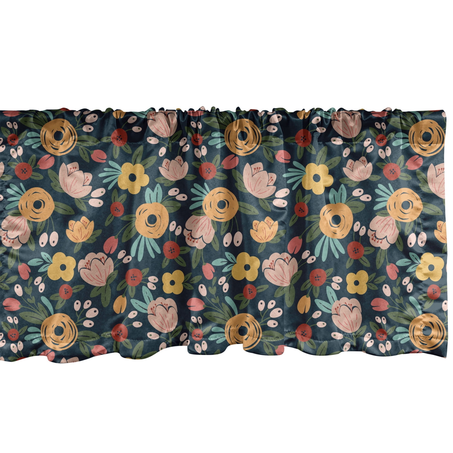 Floral Window Valance Pack of 2, Continuous Pattern with Abstract ...