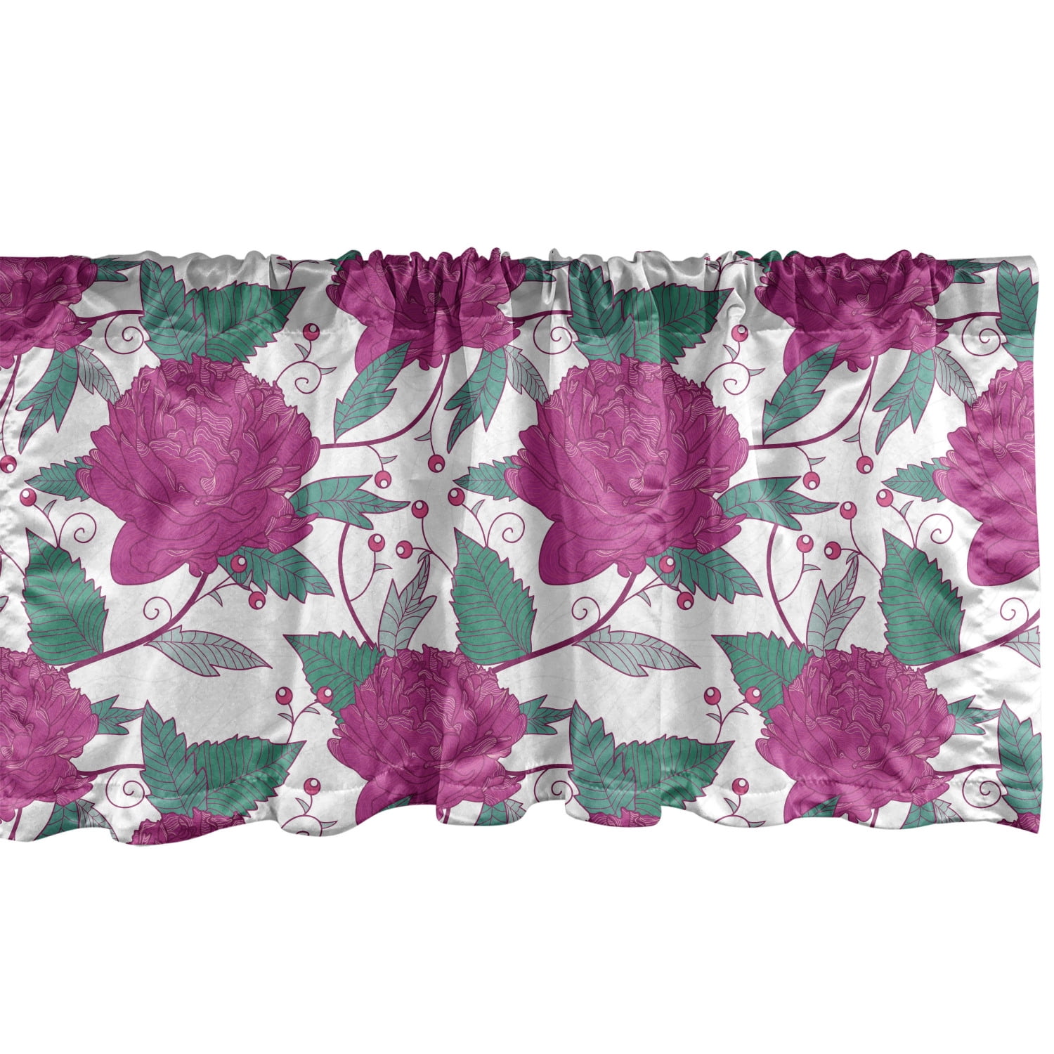 Floral Window Valance Pack of 2, Detailed Flower Twig Berries Veined ...