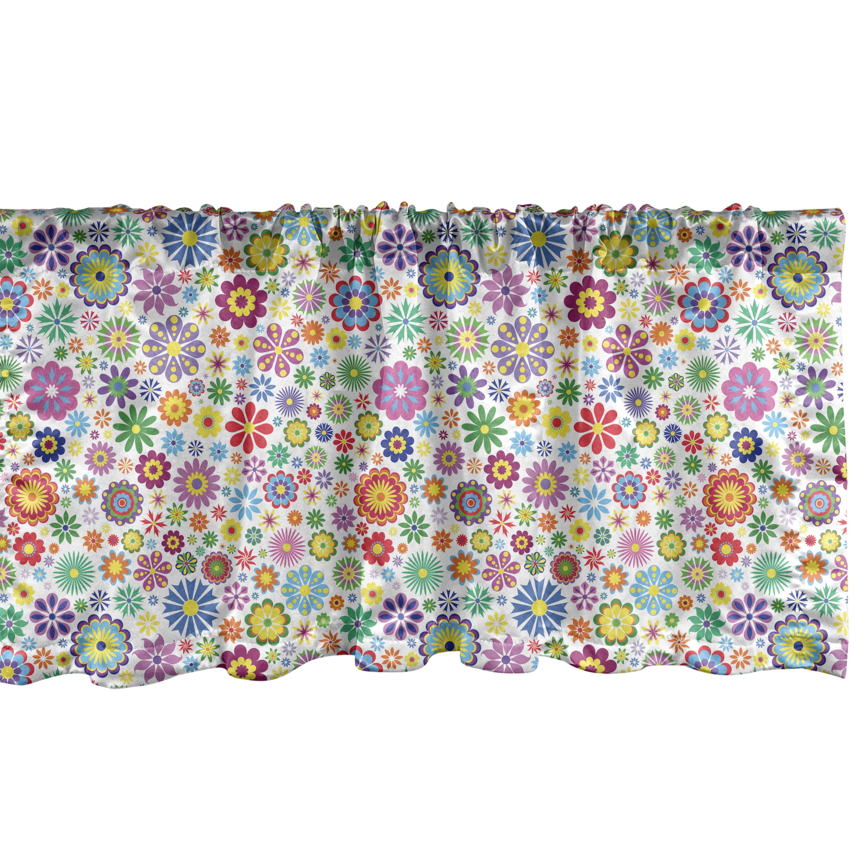Floral Window Valance Pack of 2, Flowers Peace Hippie Style Flourishing ...