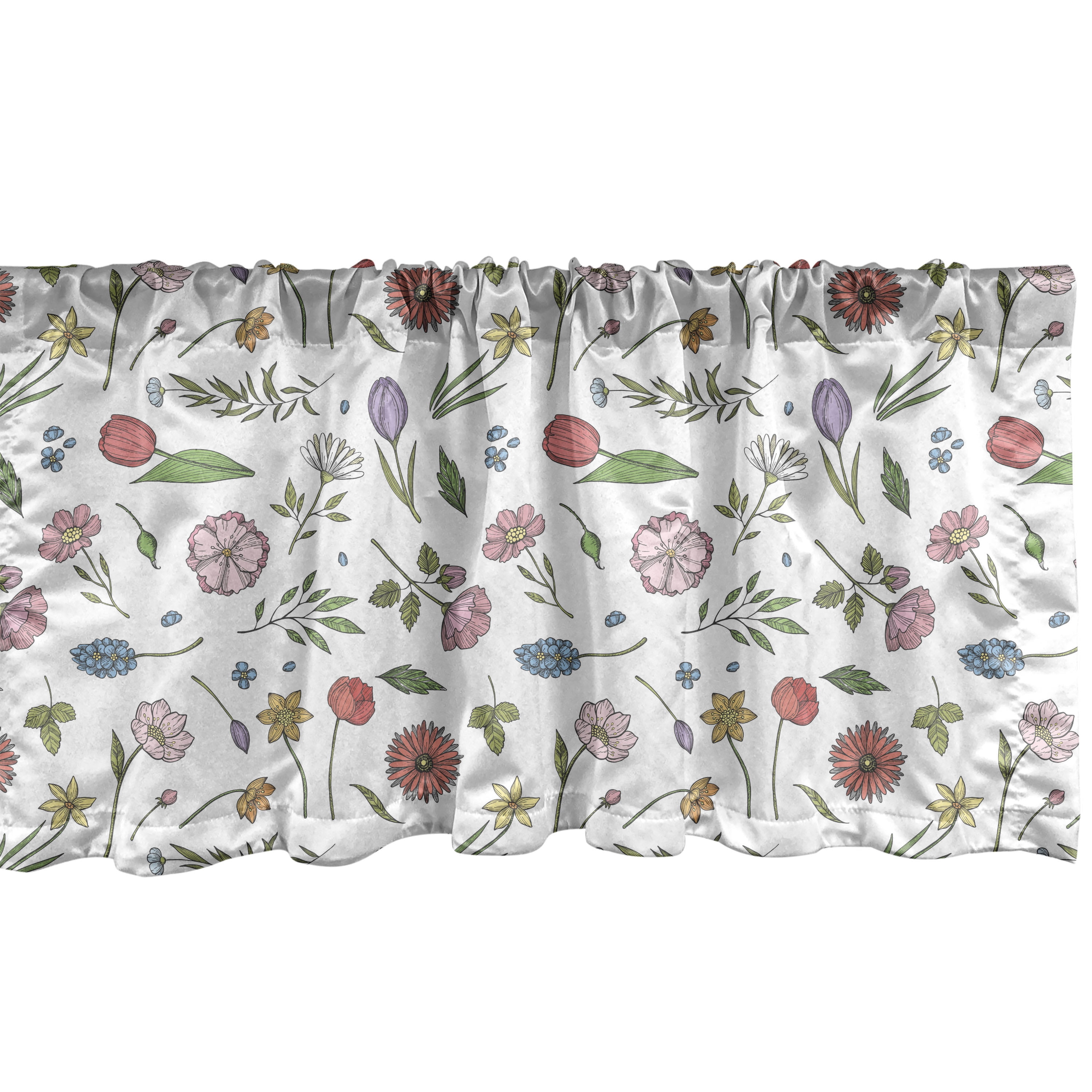 Ambesonne Floral Valance Pack of 2, Hand Drawn Different Flowers, 42 ...