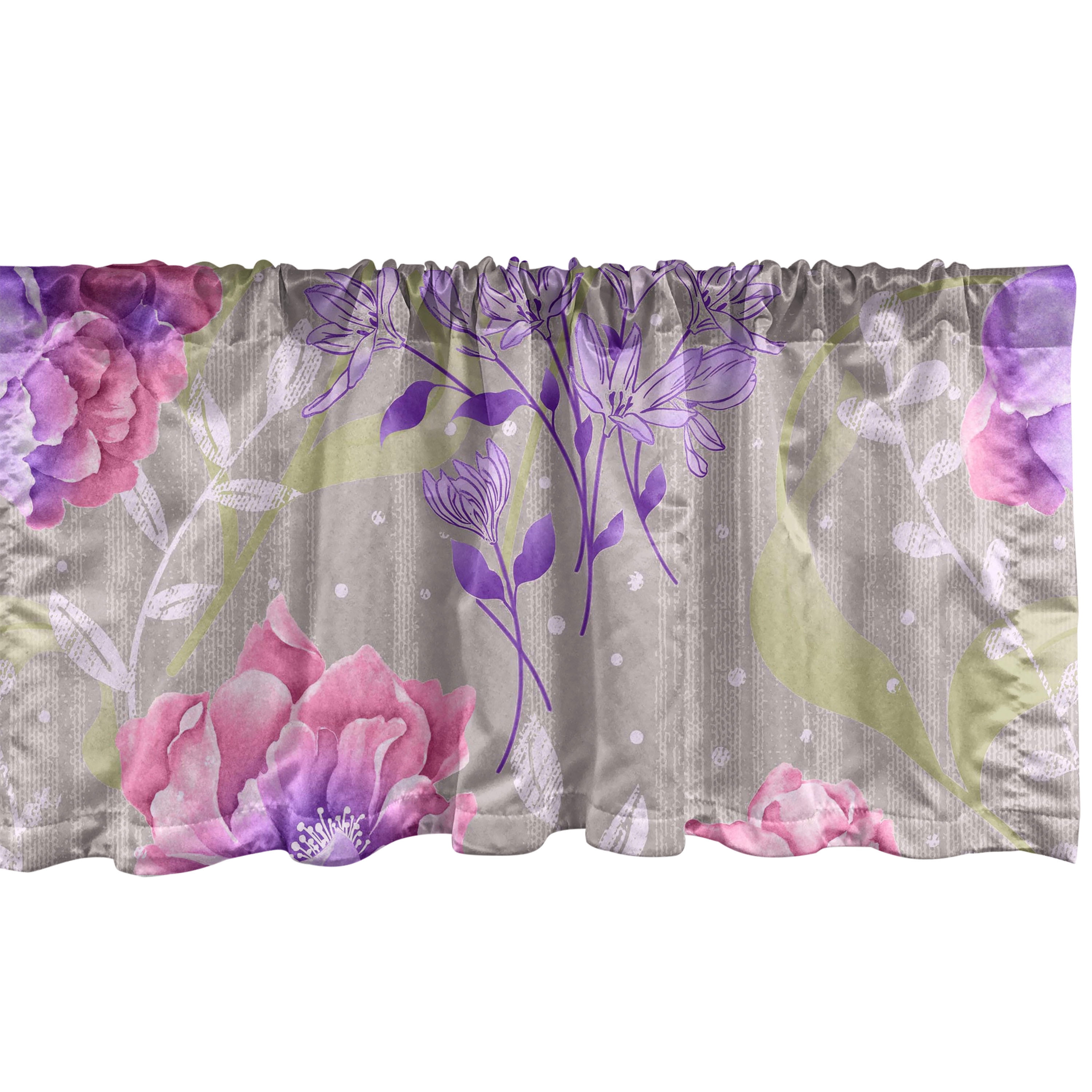 Floral Window Valance, Repetitive Watercolor Wild Roses with Branches ...