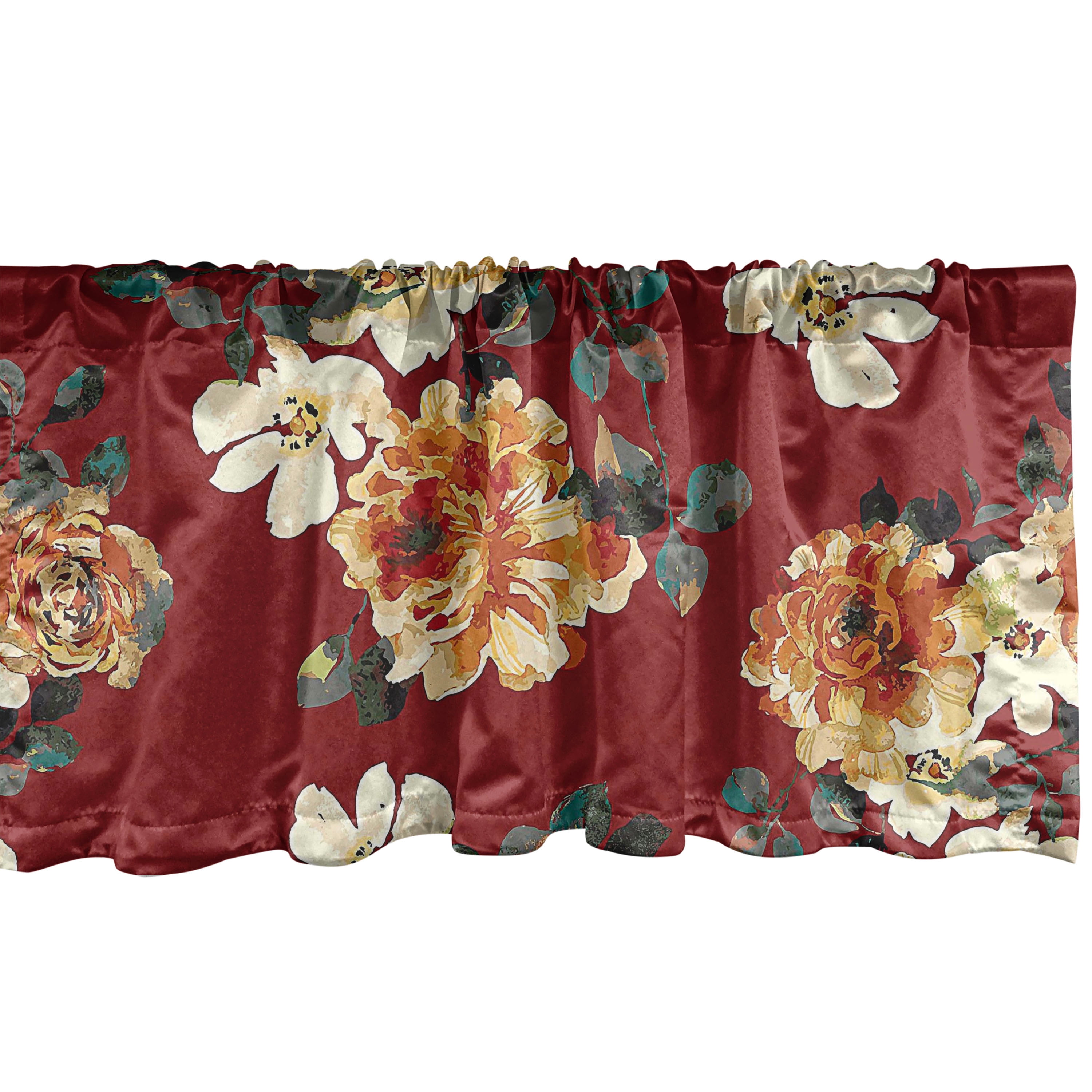 Floral Window Valance, Retro Blooming Botanical Pattern with Wild Roses ...