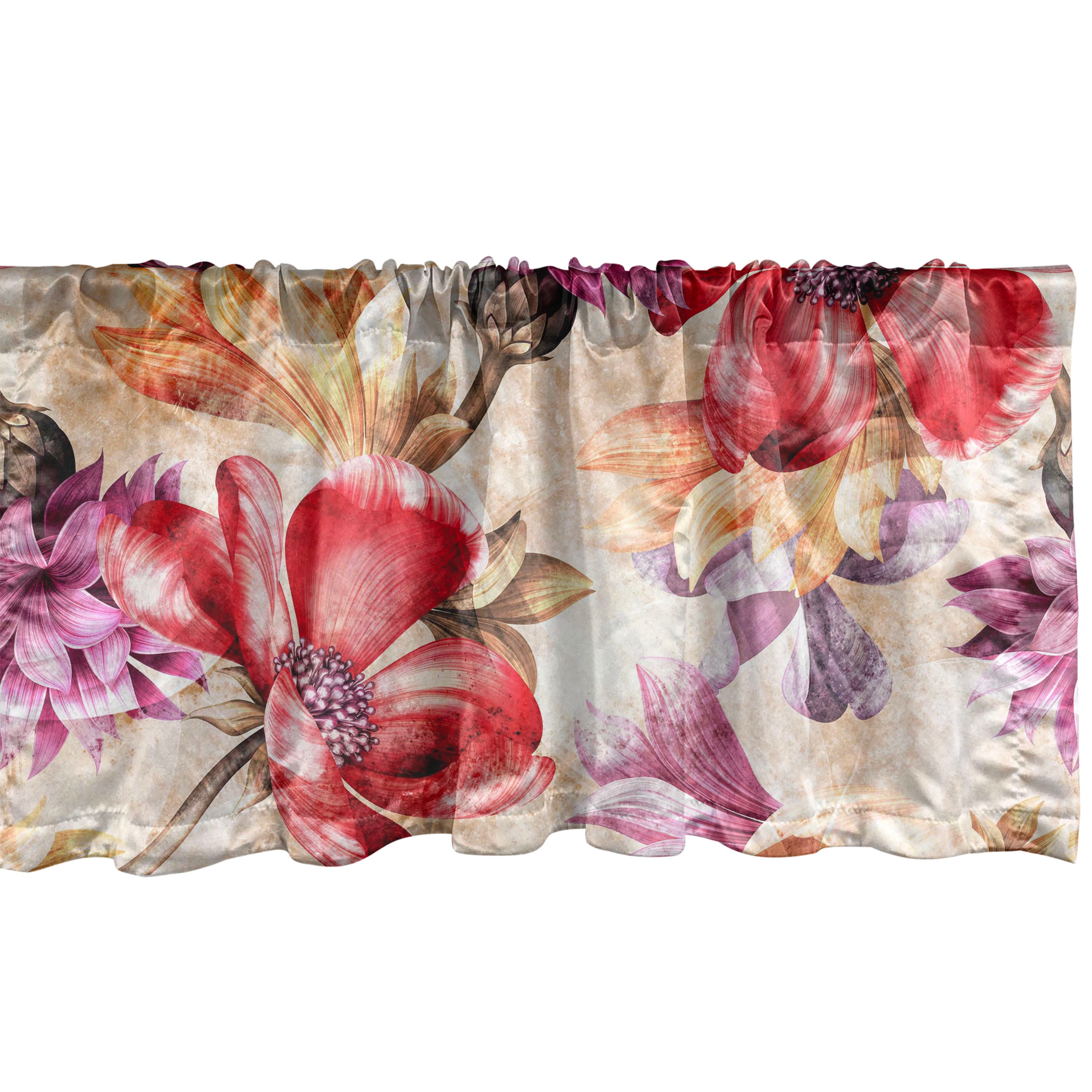Floral Window Valance, Retro Concept Flowers Wild Botanical Garden ...