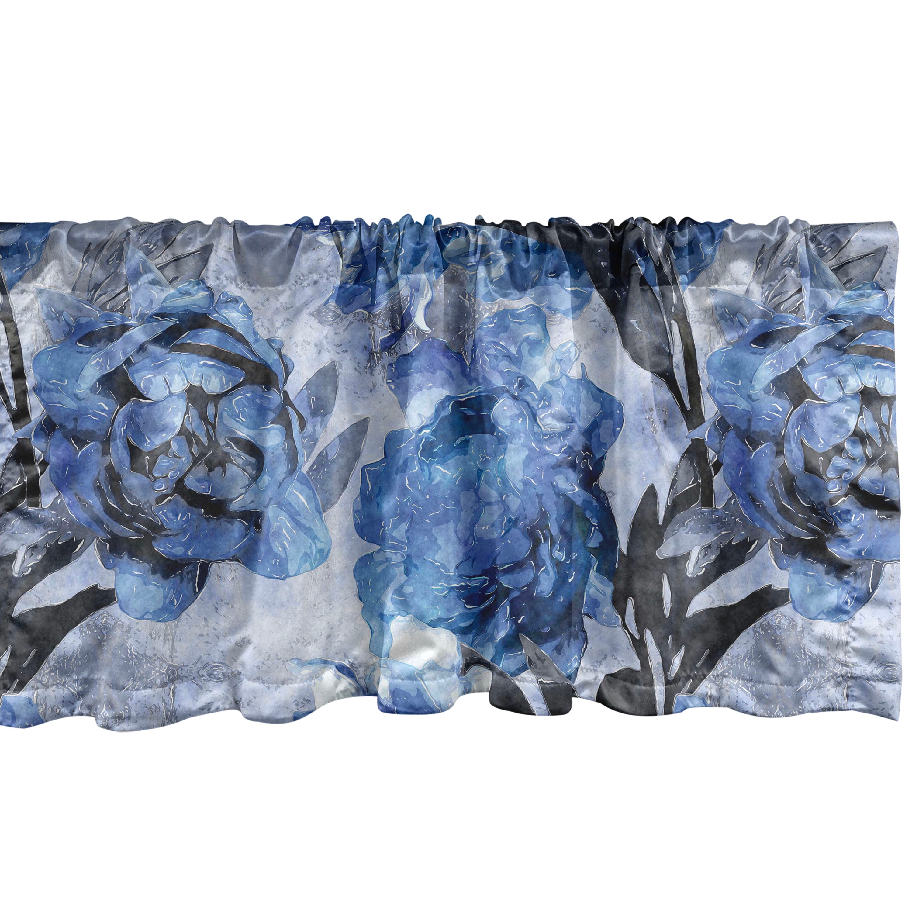 Floral Window Valance, Retro Effect Cold Colors Pattern of Wild Peony ...