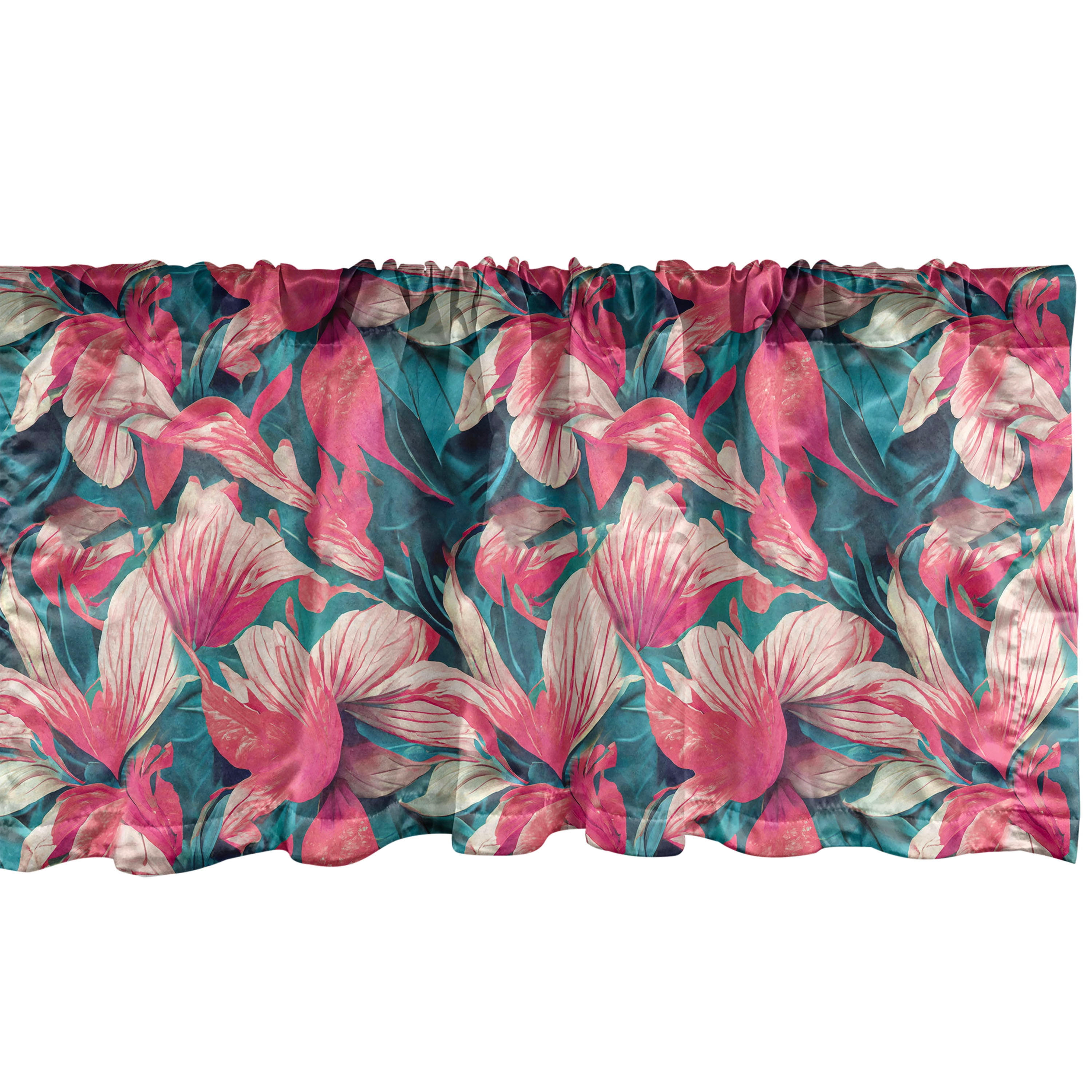 Floral Window Valance, Retro Wave Realistic Style Drawn Digital Flower ...