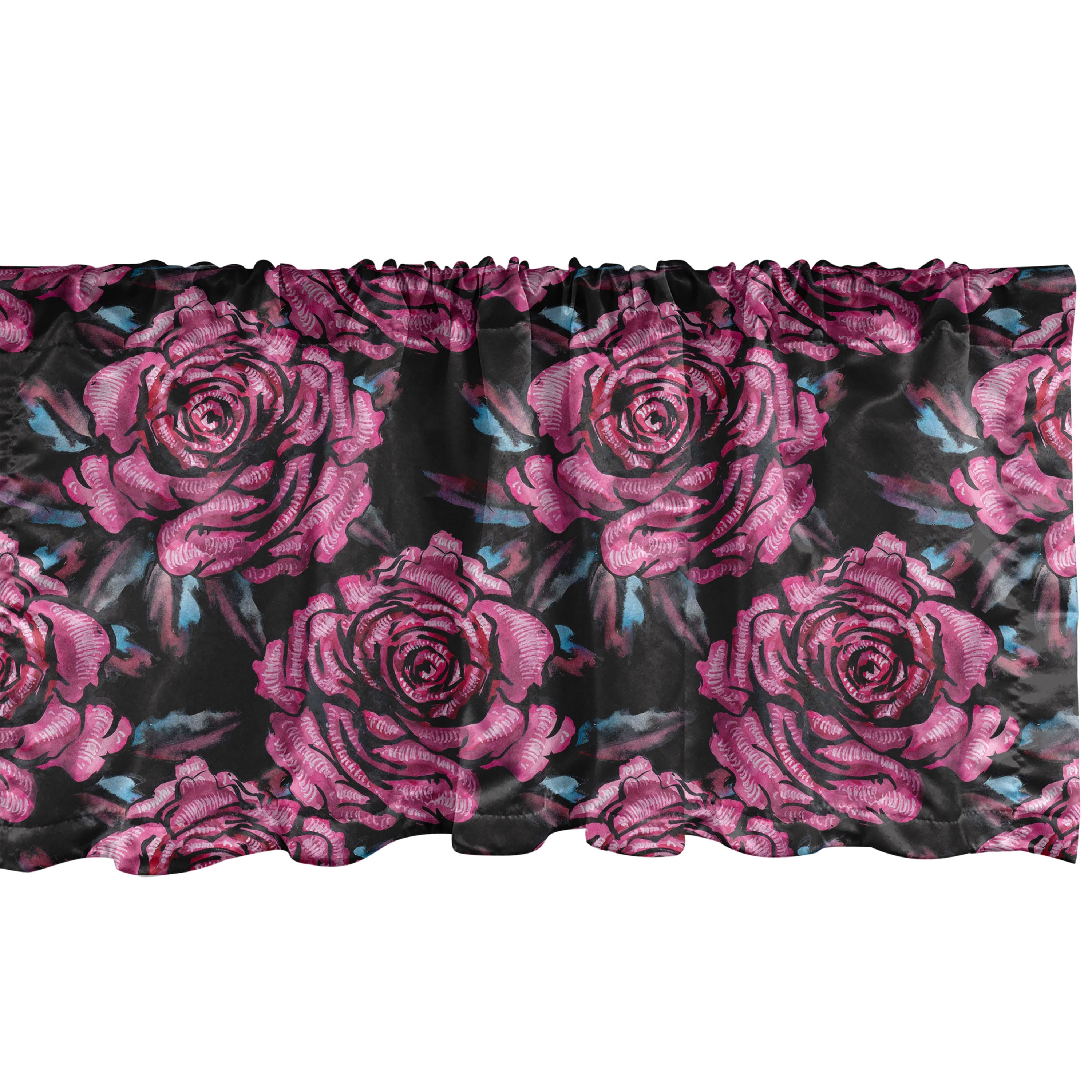 Floral Window Valance, Romantic English Garden Bloom of Roses on Dark ...