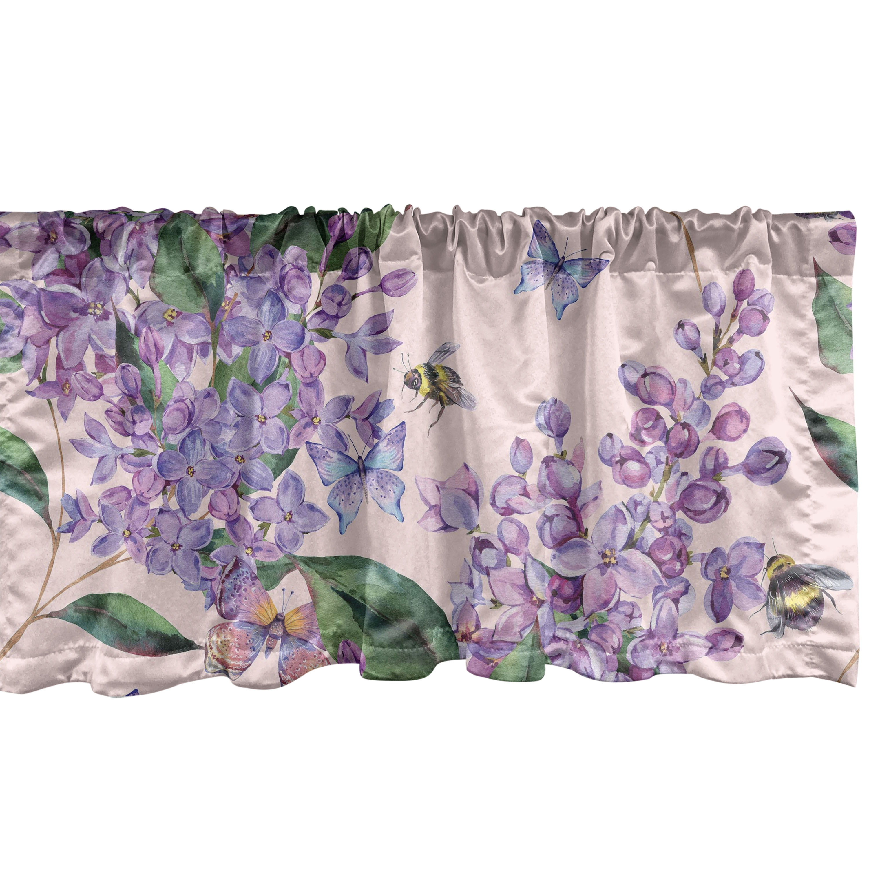 Floral Window Valance, Spring Atmosphere Nature Art Flowers and Bees ...