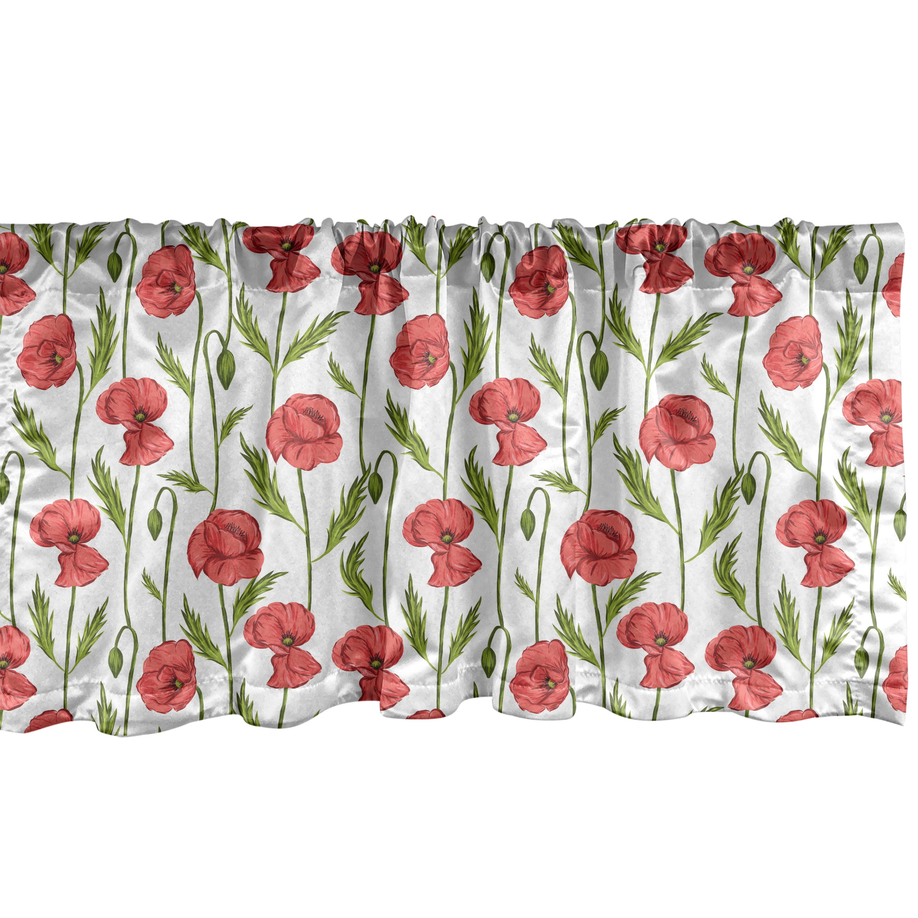 Floral Window Valance, Strips of Poppy Flowers Continuing Vertically ...