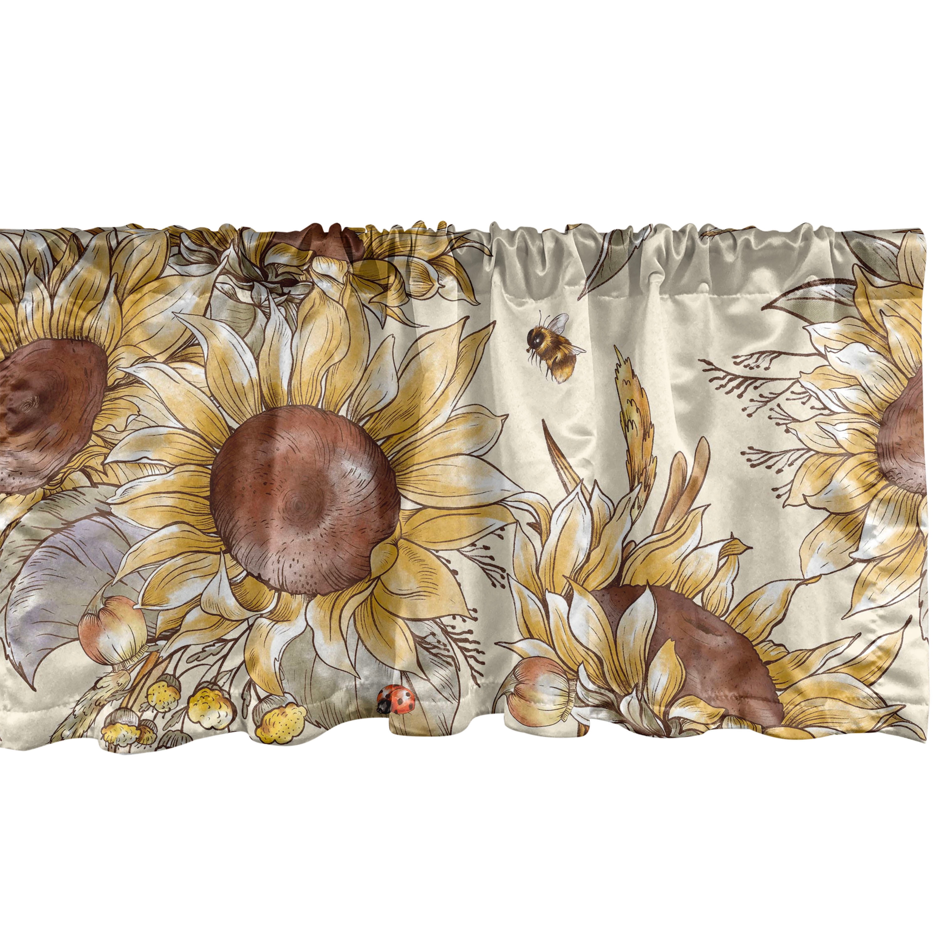Floral Window Valance, Summer Bloom Sunflower Pattern with Bees and ...