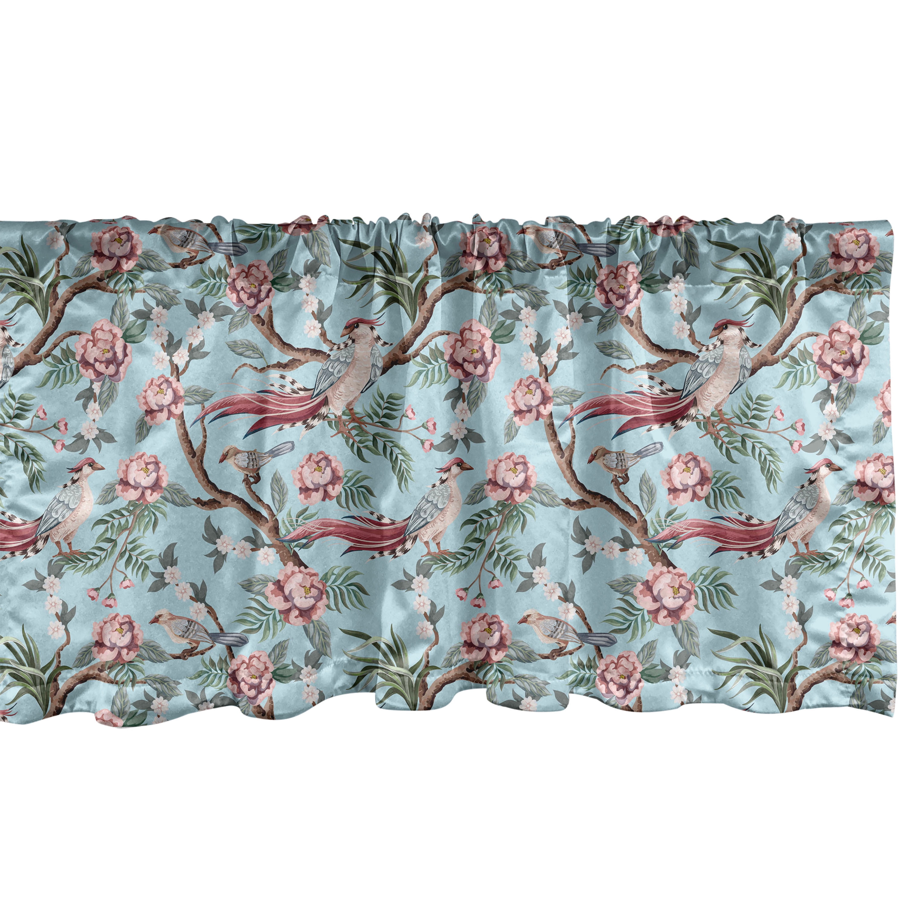 Floral Window Valance, Vintage Nature Themed Retro Style Bird Print and ...
