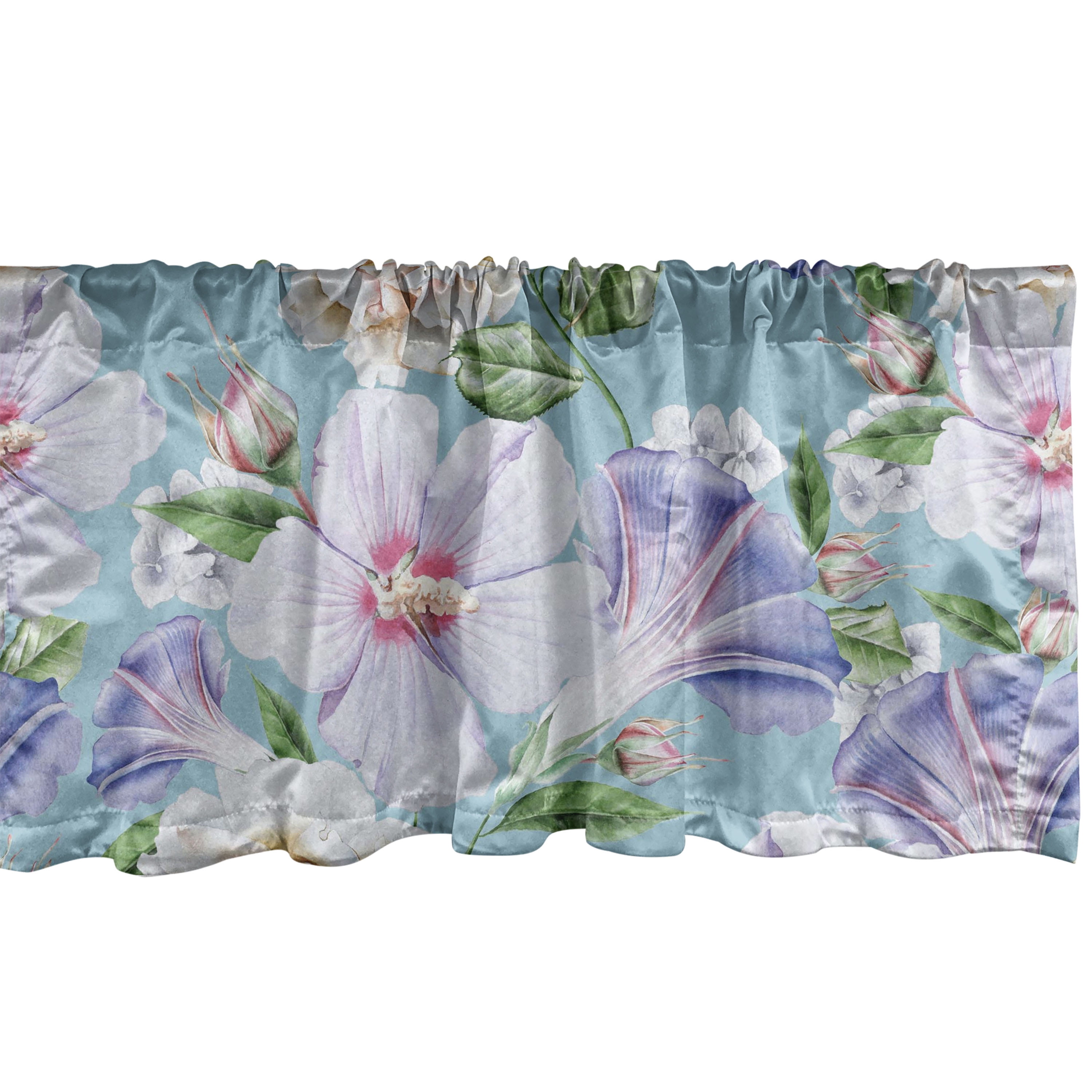 Floral Window Valance, Vintage Style Blooming Pastel Hibiscus and Rose ...