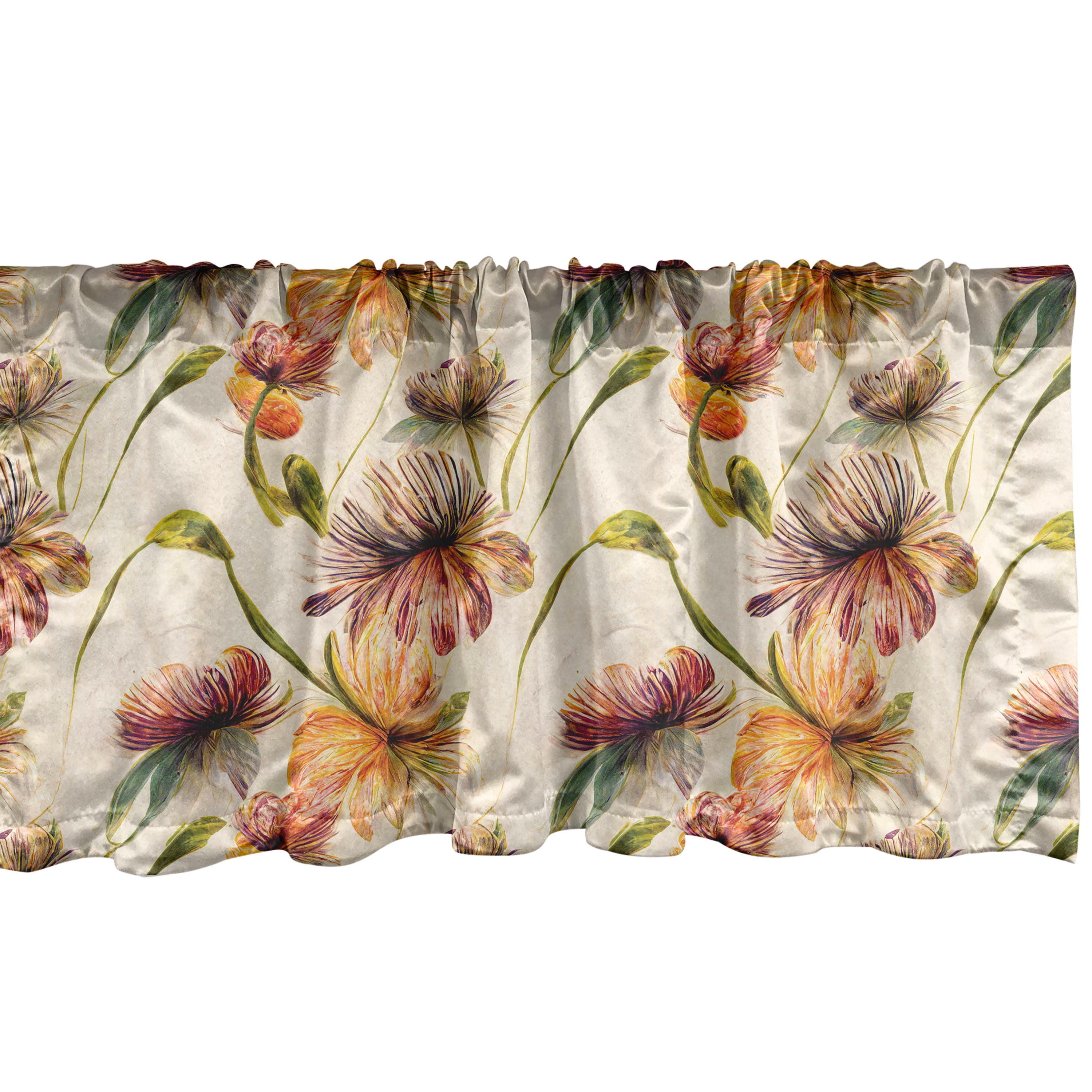 Floral Window Valance, Vintage Style Botanical Inspired Flower Drawings ...