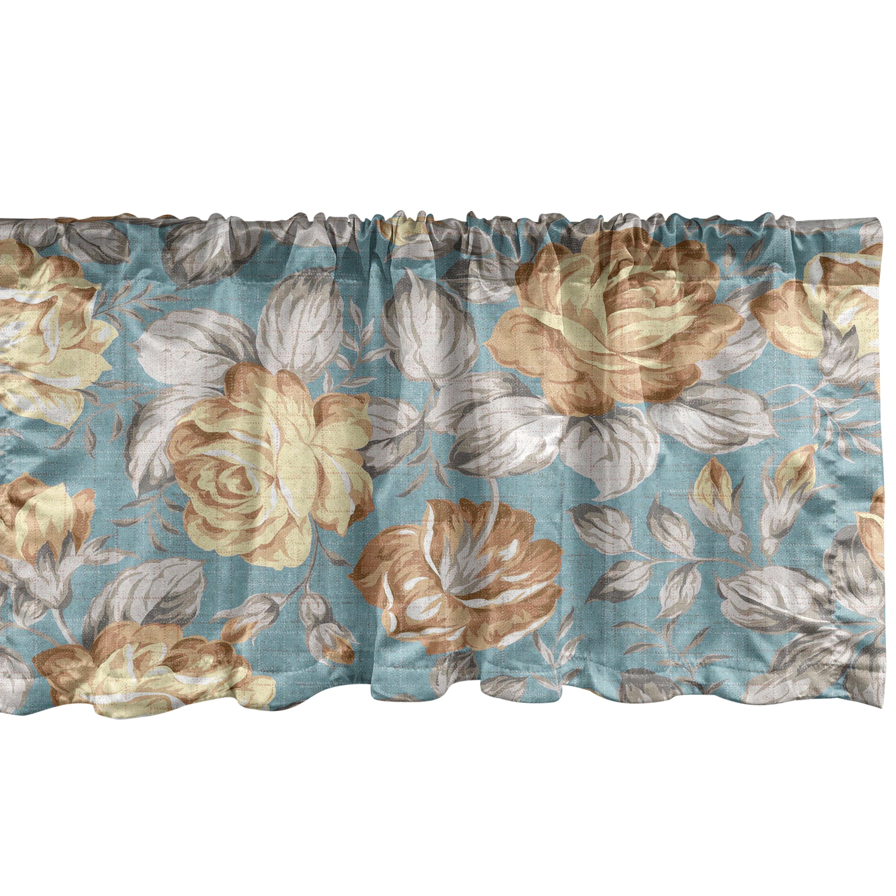 Floral Window Valance, Vintage Vibe Rose Illustration Pattern With ...