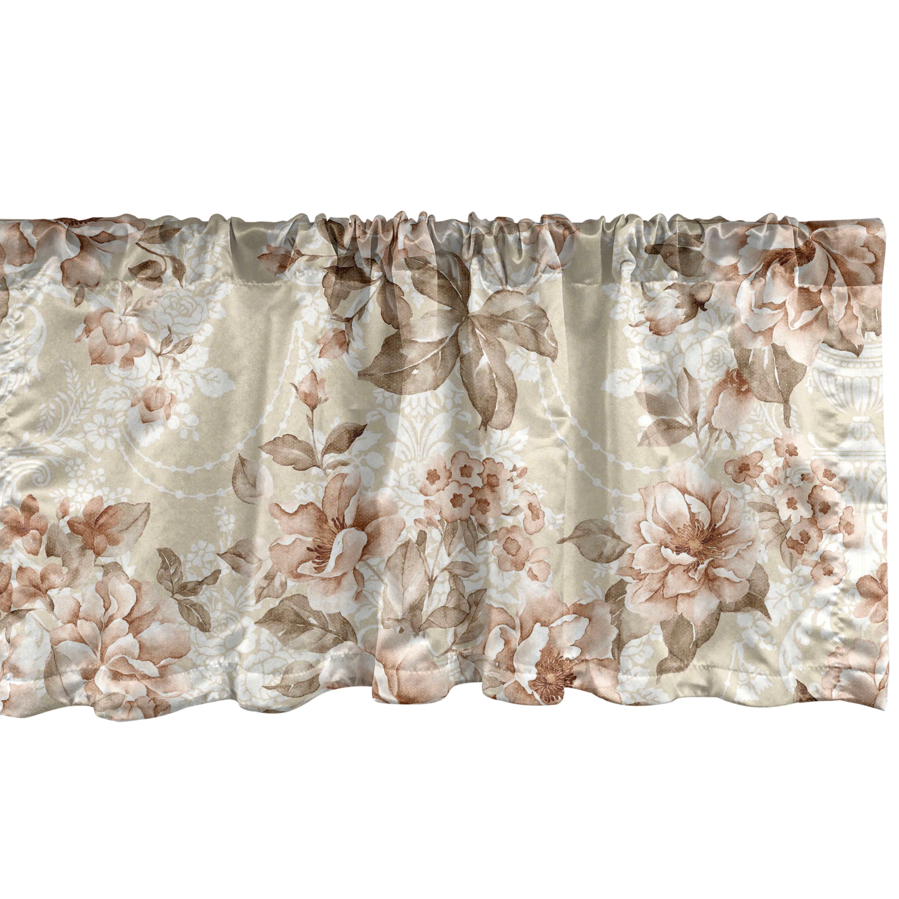 Floral Window Valance, Vintage Weathered Roses Drawing Pattern ...
