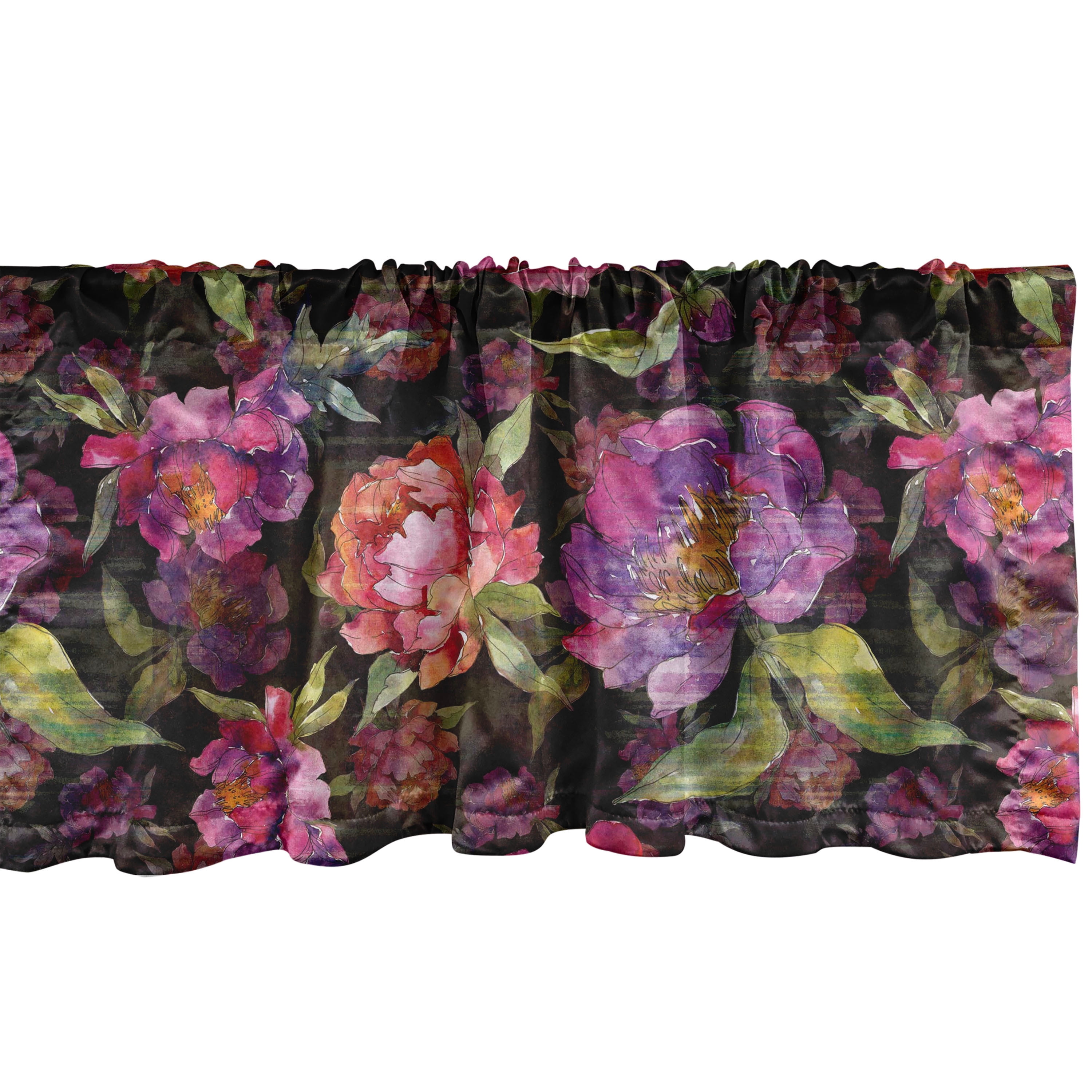 Floral Window Valance, Watercolor Design Colorful Peony Flowers on ...
