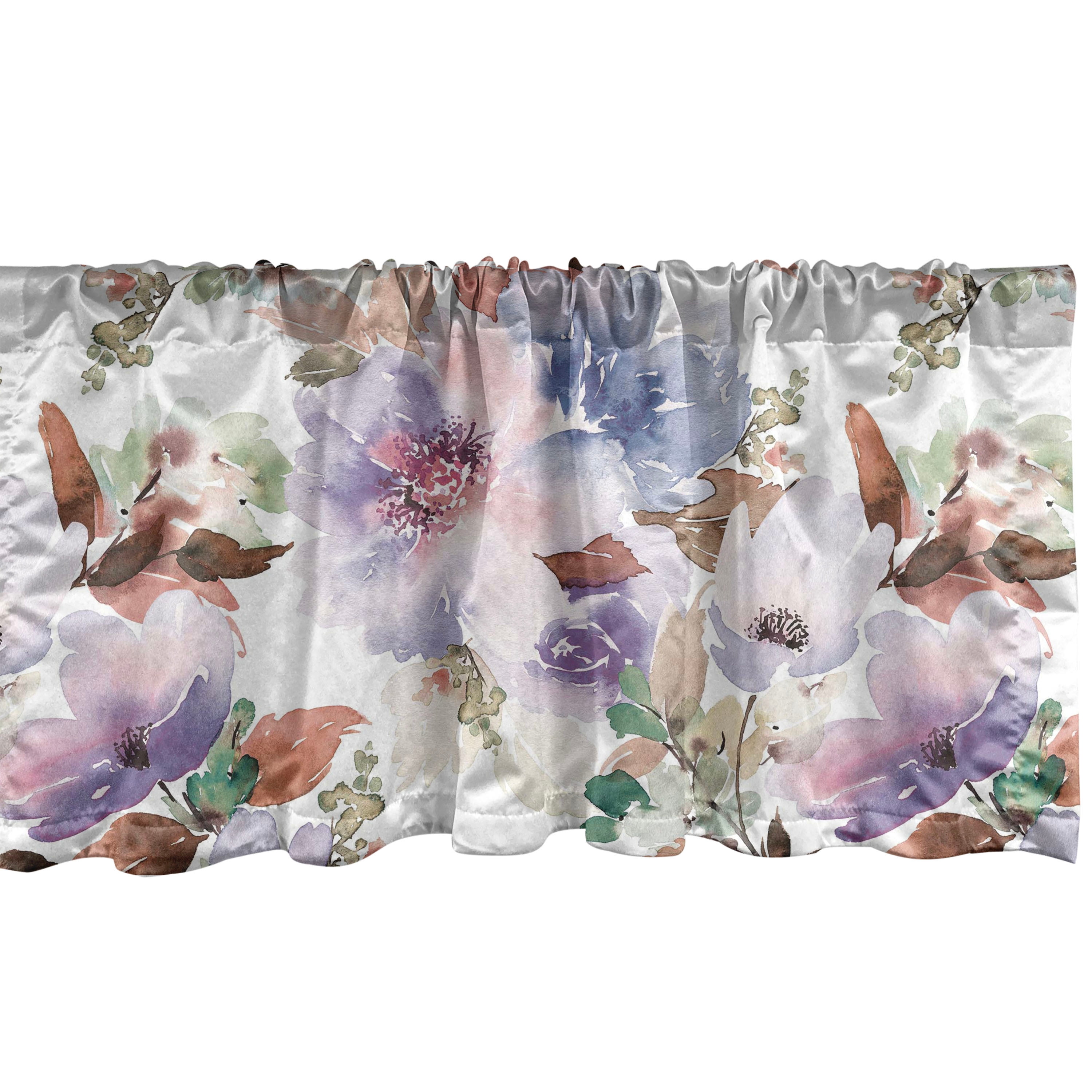 Floral Window Valance, Watercolor Painting Print of Leaves Petals ...