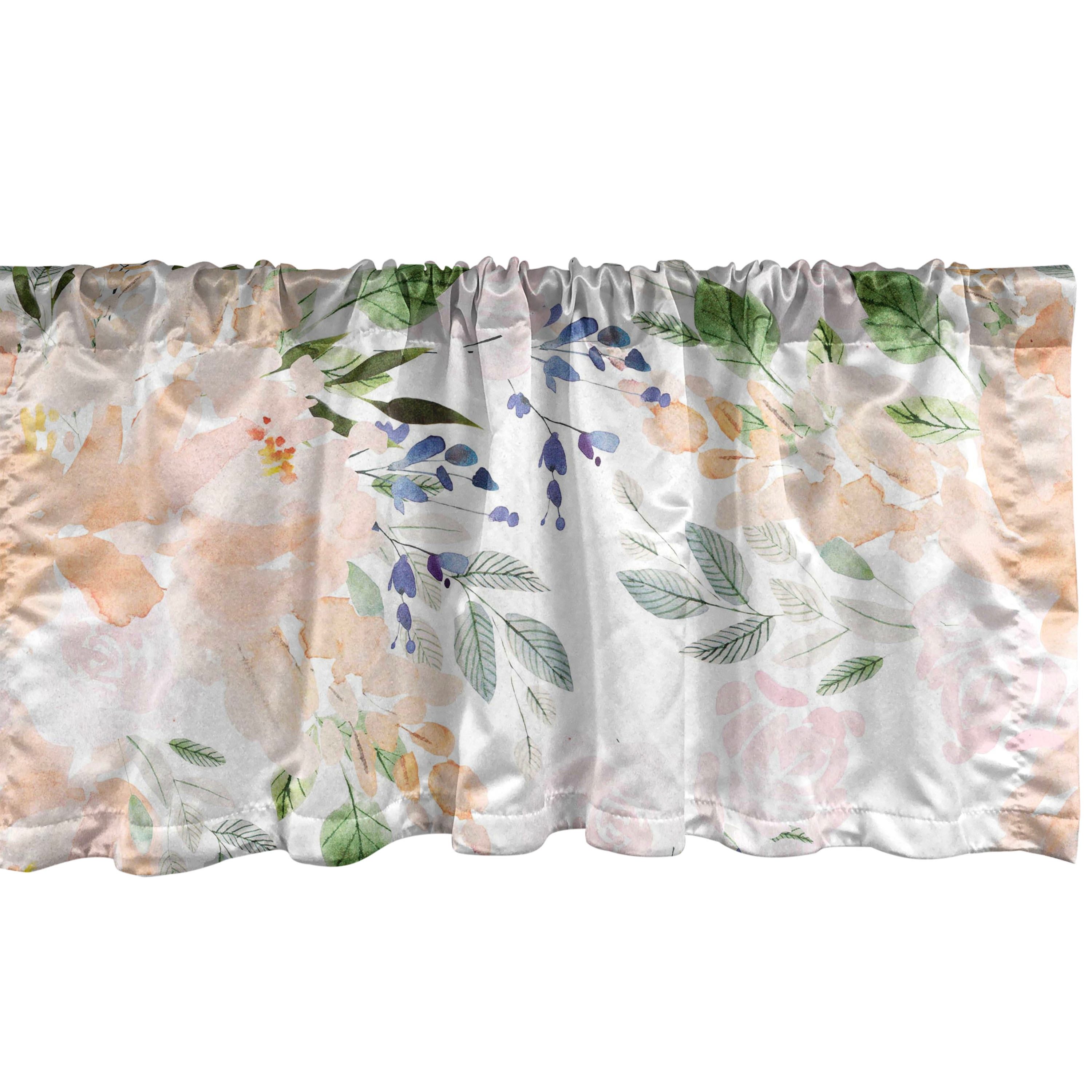 Floral Window Valance, Watercolor Soft Colors Pattern of Flowers and ...