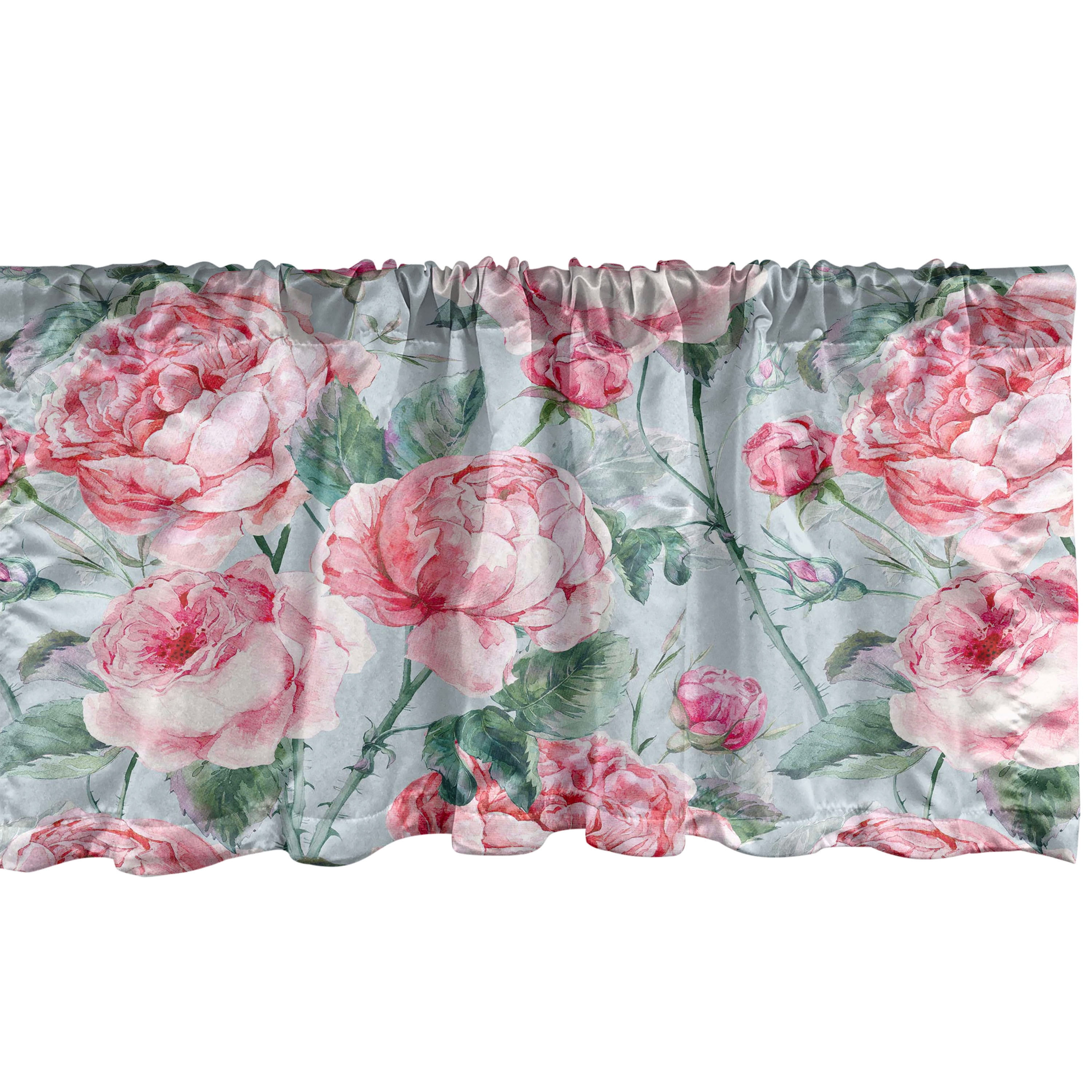 Floral Window Valance, Watercolor Style Pastel Pink Peony Flowers ...