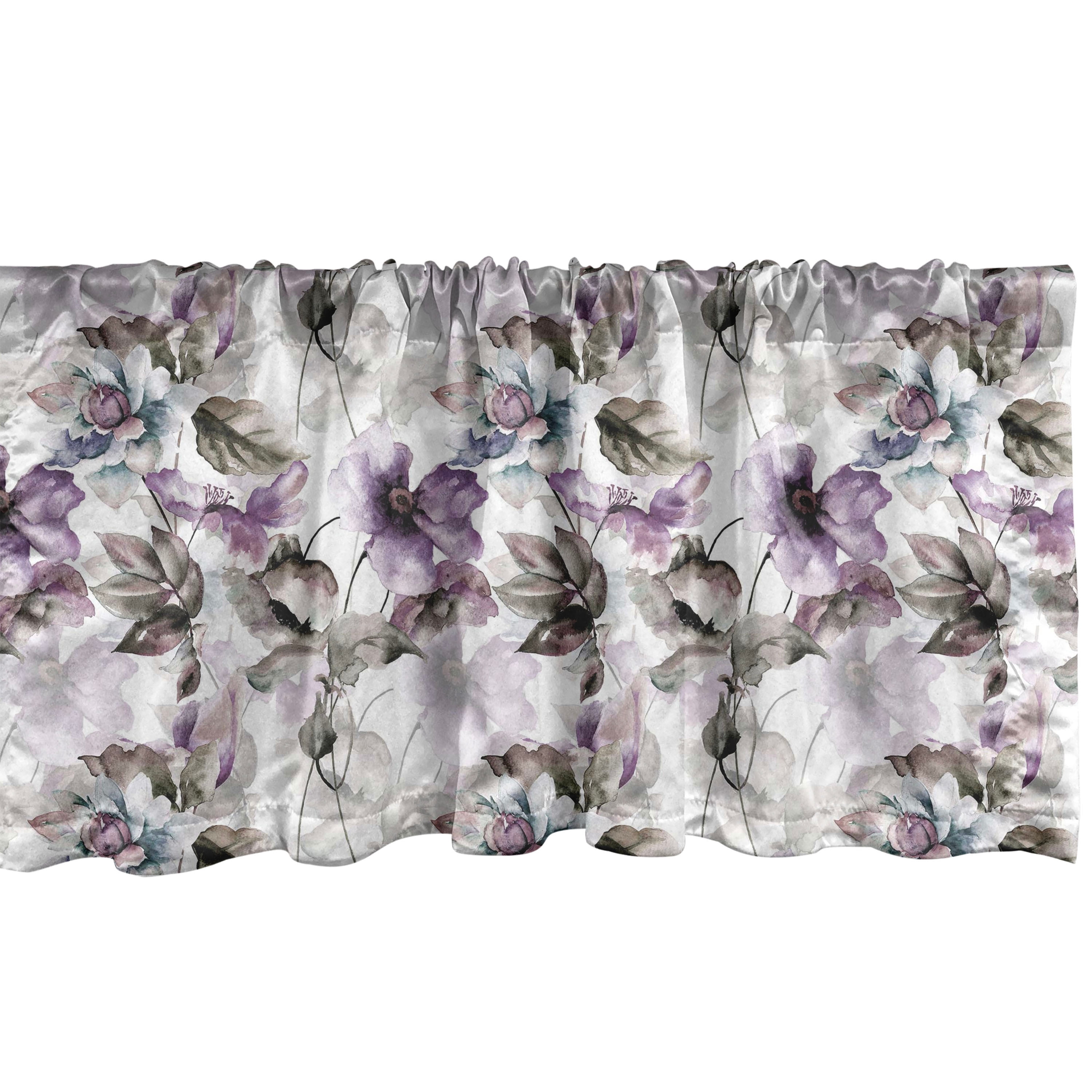 Floral Window Valance, Watercolor Themed Pattern of Blooming Retro ...