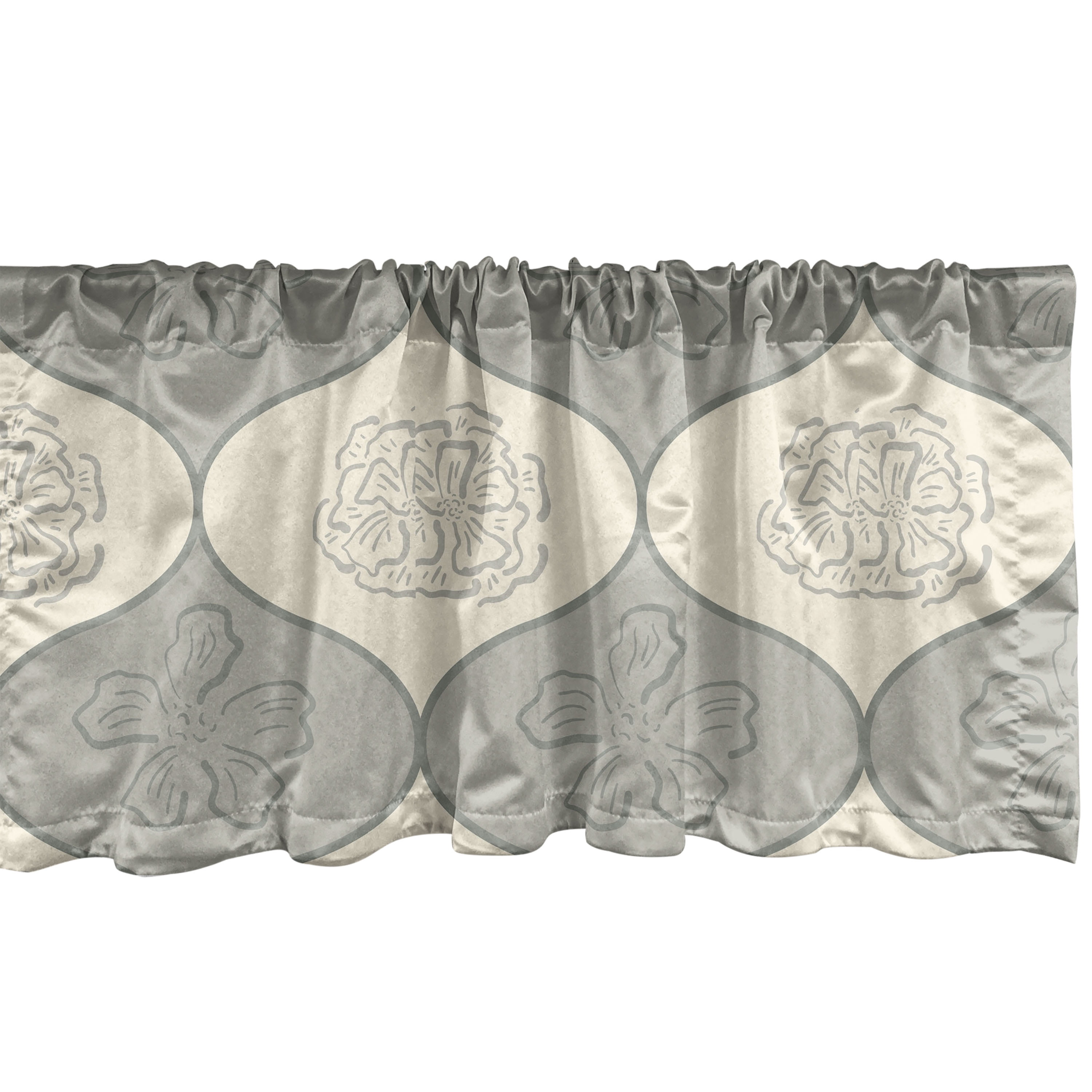 Floral Window Valance, Wavy Circular Vintage Shapes Flowering Oval ...