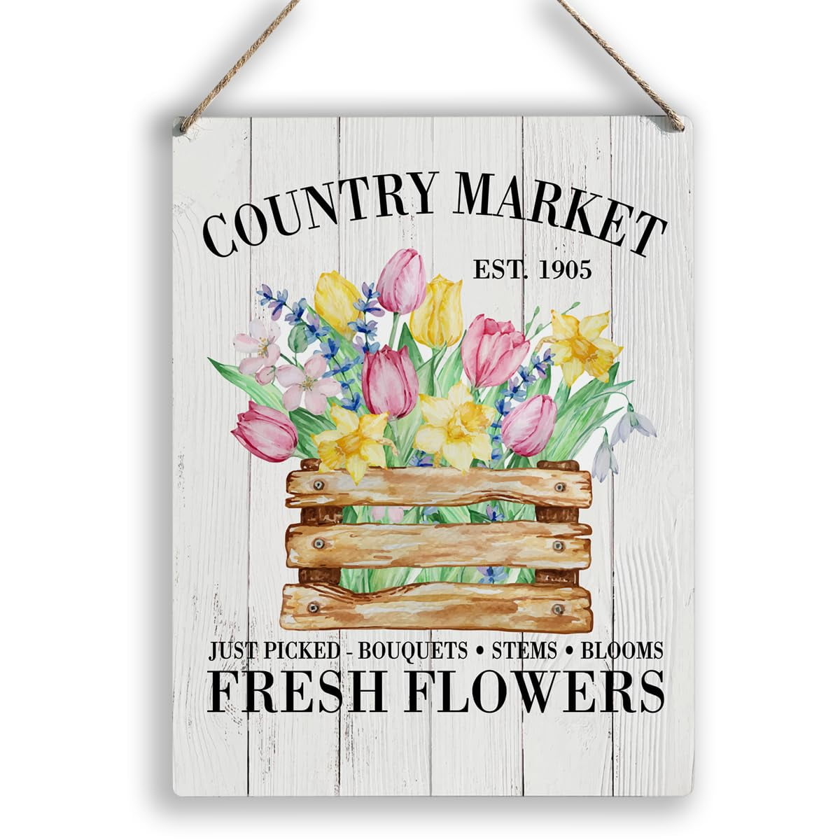 Floral Wooden Rustic Signs EC36 Home Wall Decor, Country Market Fresh ...