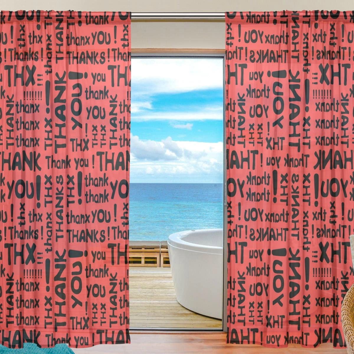 Floral Words Thank You Semi Sheer Curtains Window Voile Drapes Panels ...