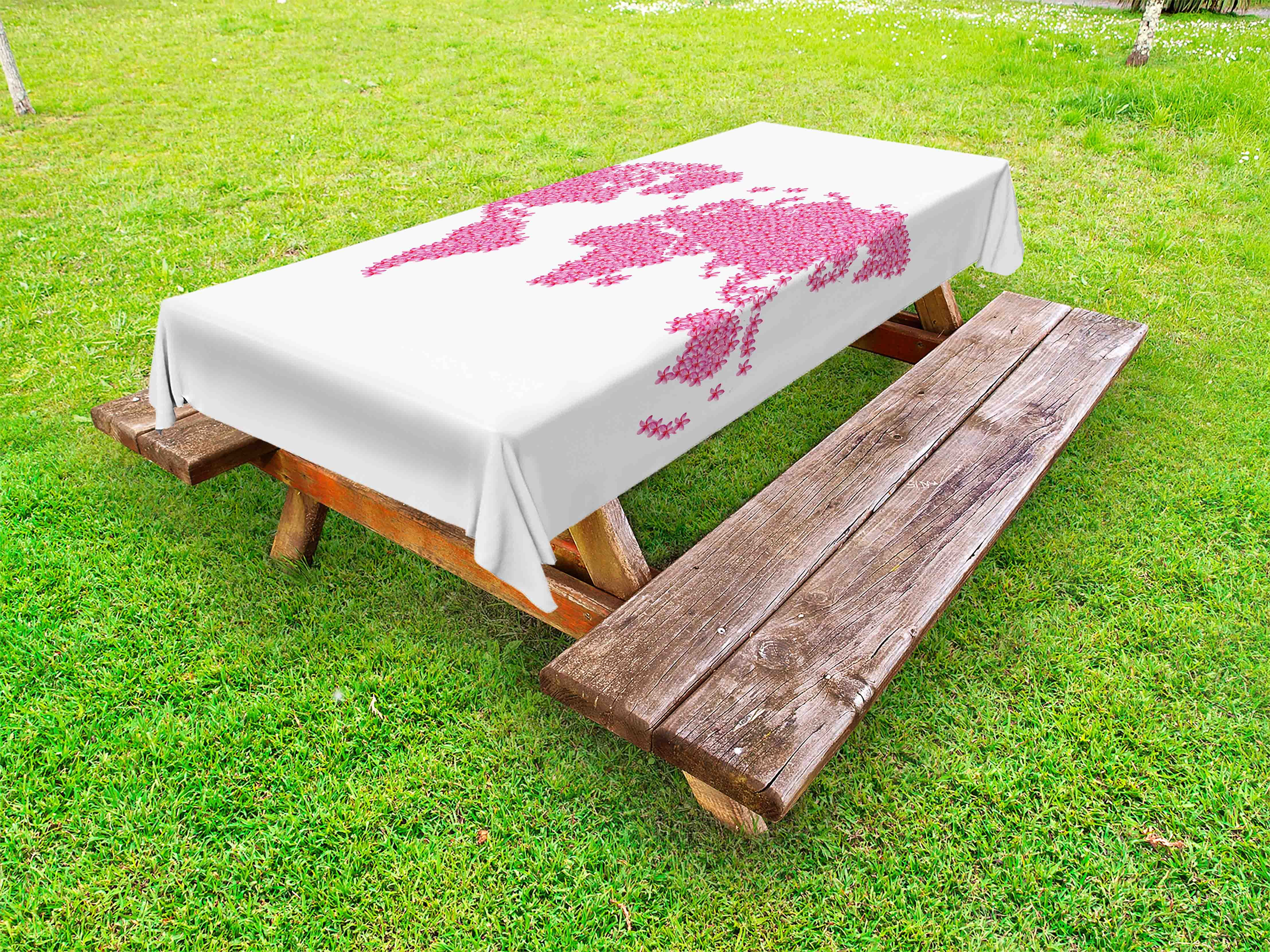 Floral World Map Outdoor Tablecloth, Earth Surface Spring Season Flower ...