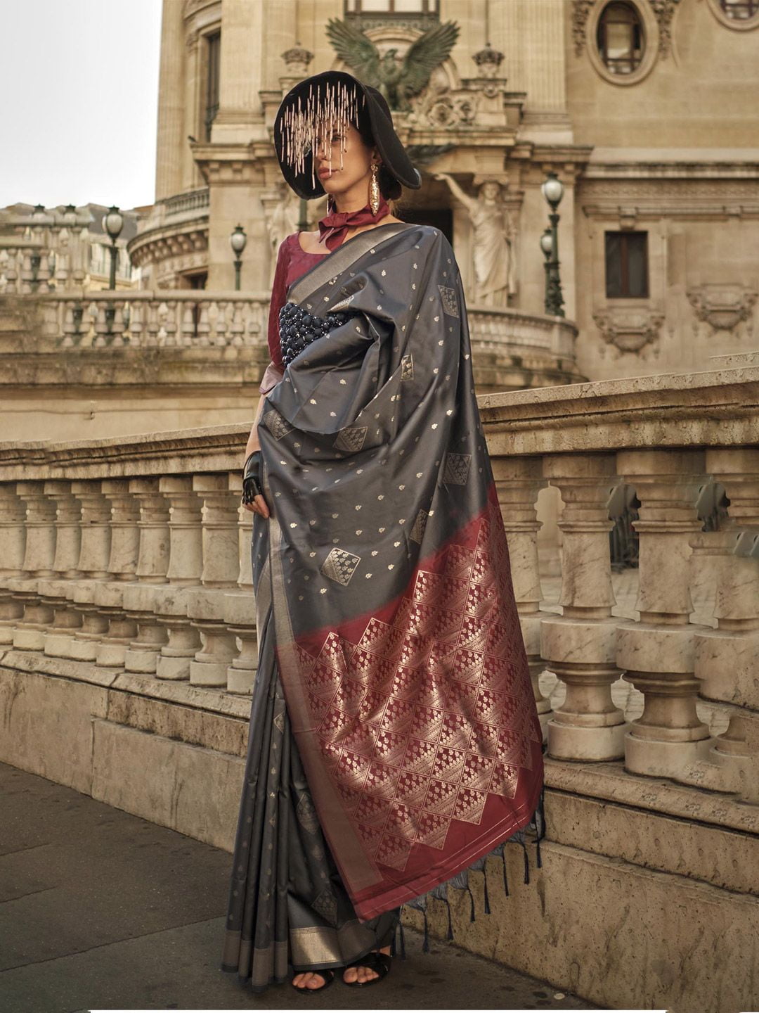 Floral Woven Design Zari Saree - 27094268 - Walmart.com